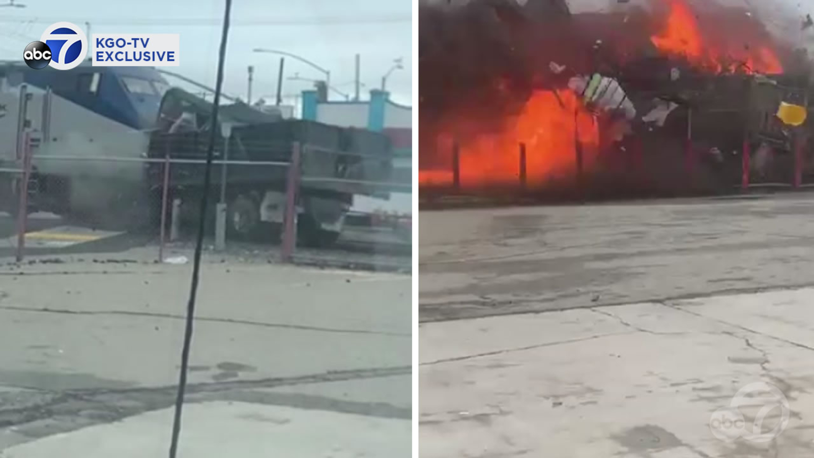 Amtrak train causes fiery crash with truck at Oakland, California rail ...