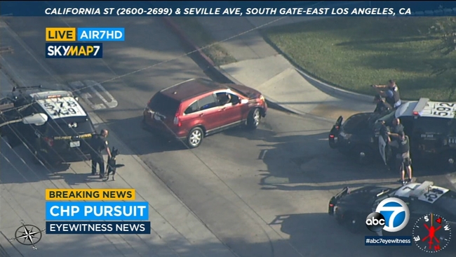 Chase: PIT maneuver ends CHP pursuit in South Gate - ABC7 Los Angeles