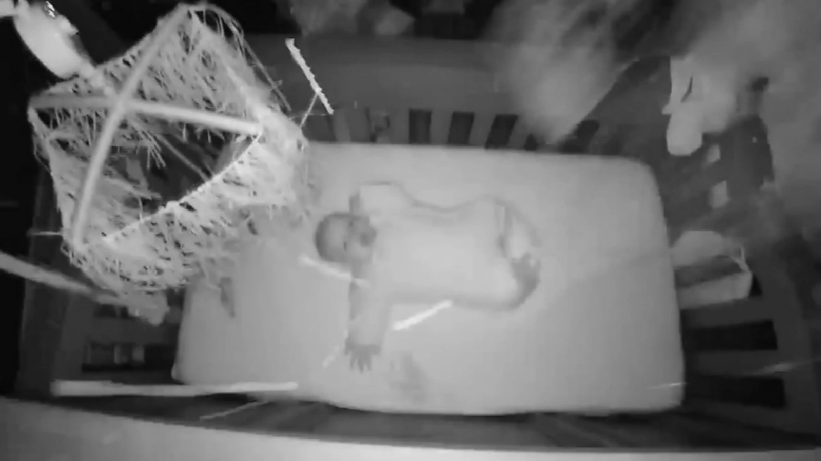 Baby monitor captures moment tree crashes through home, missing ...