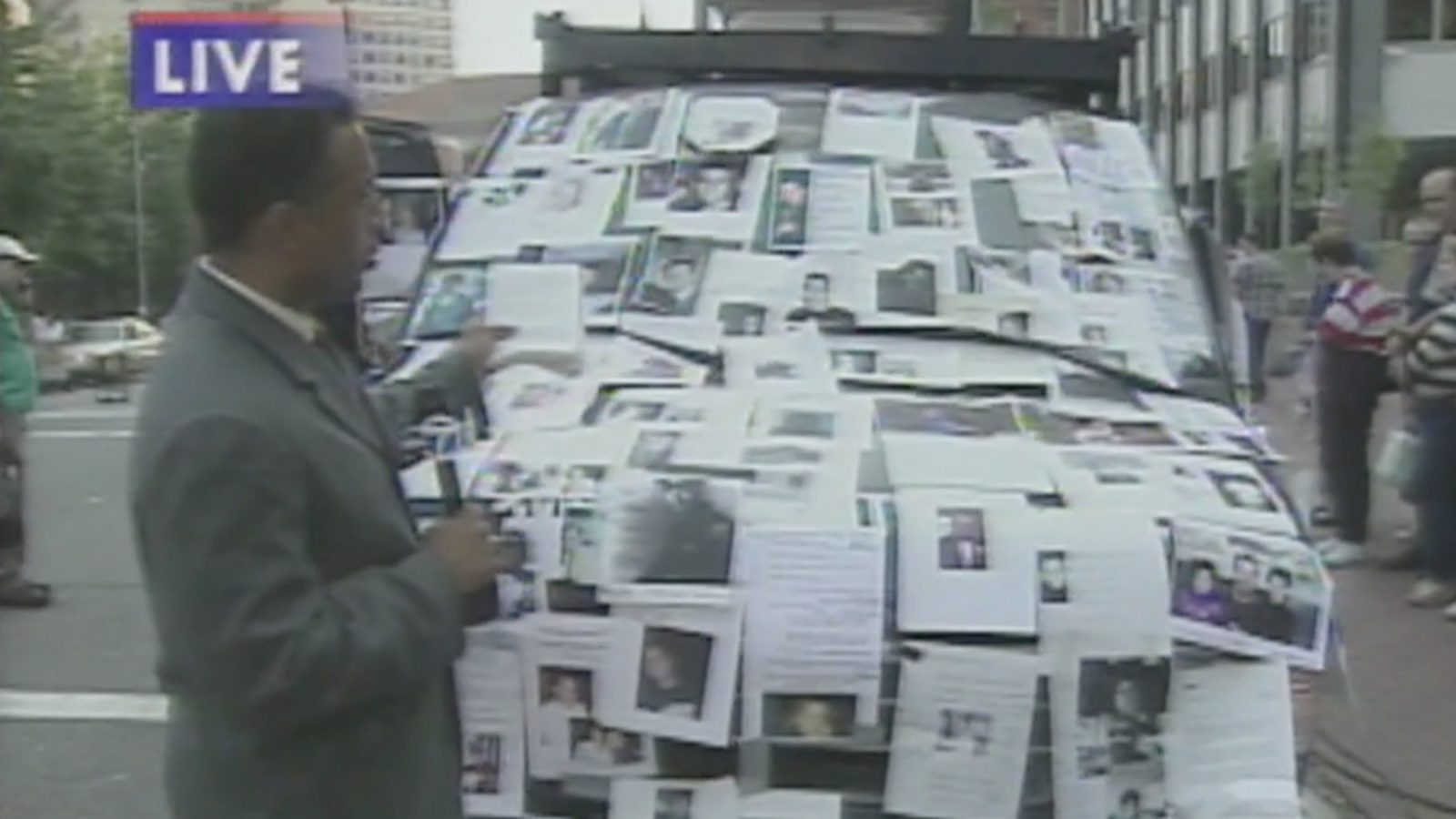 Eyewitness News truck covered in posters of the missing at WTC in ...