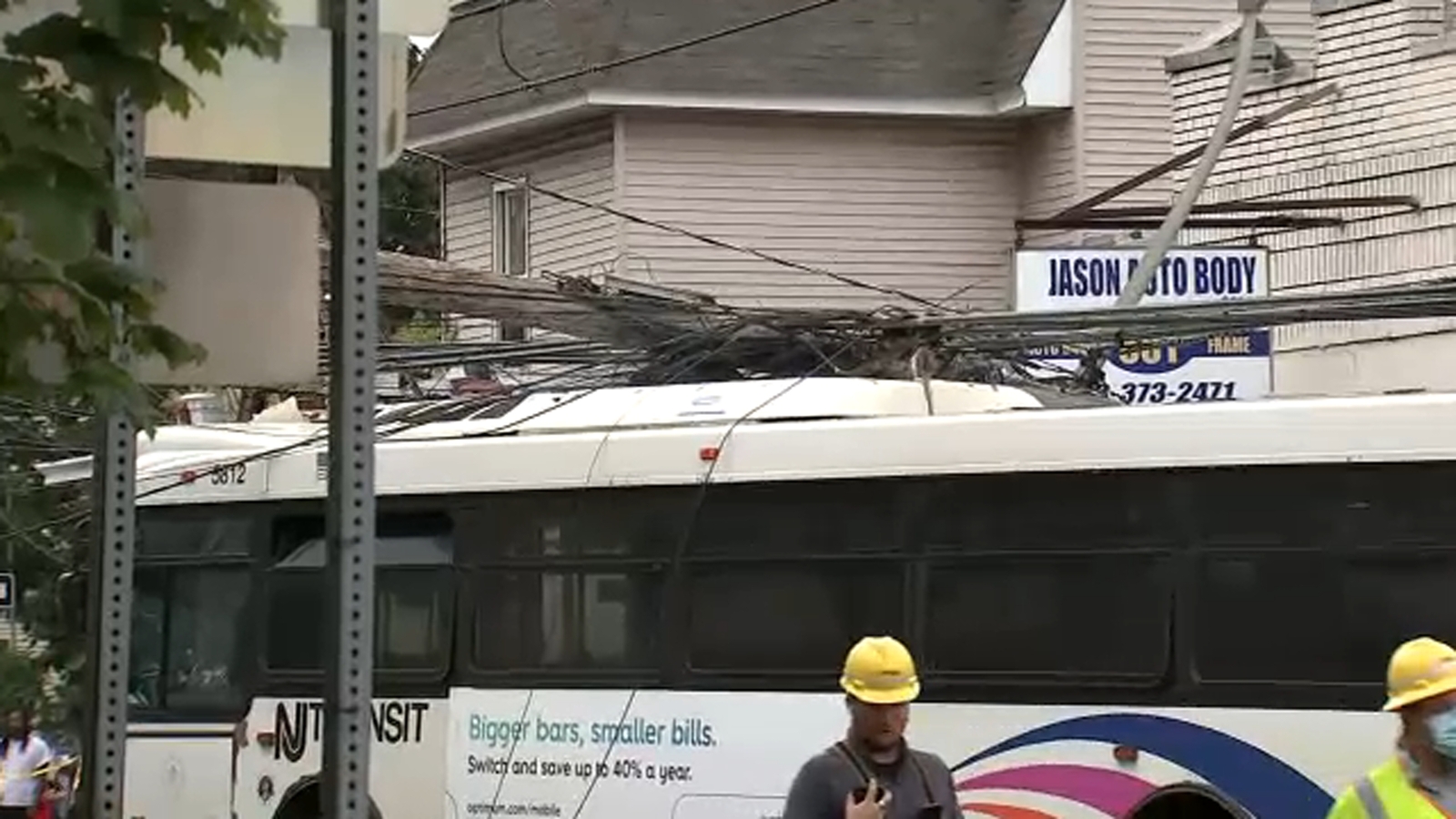 NJ Transit bus crashes into power lines after getting hit by allegedly ...