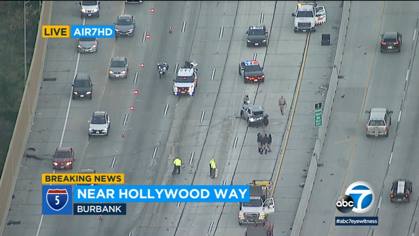 Crash Temporarily Shuts Down Southbound 5 Freeway At Hollywood Way In