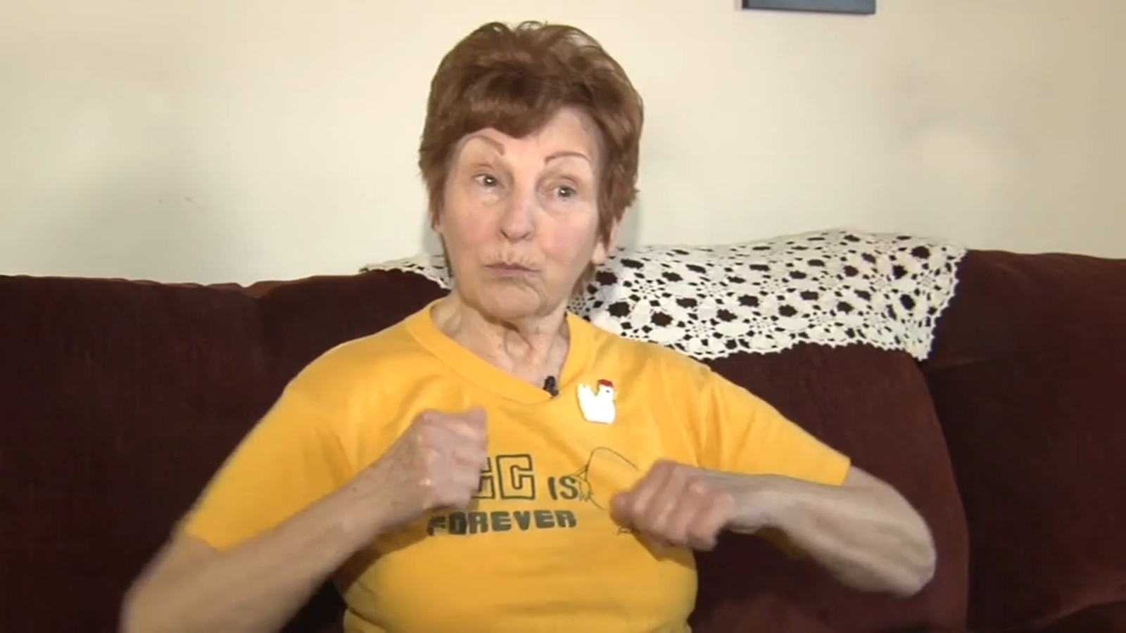 Connie Moyer of Emmaus, Pennsylvania is famous for clucking like a ...