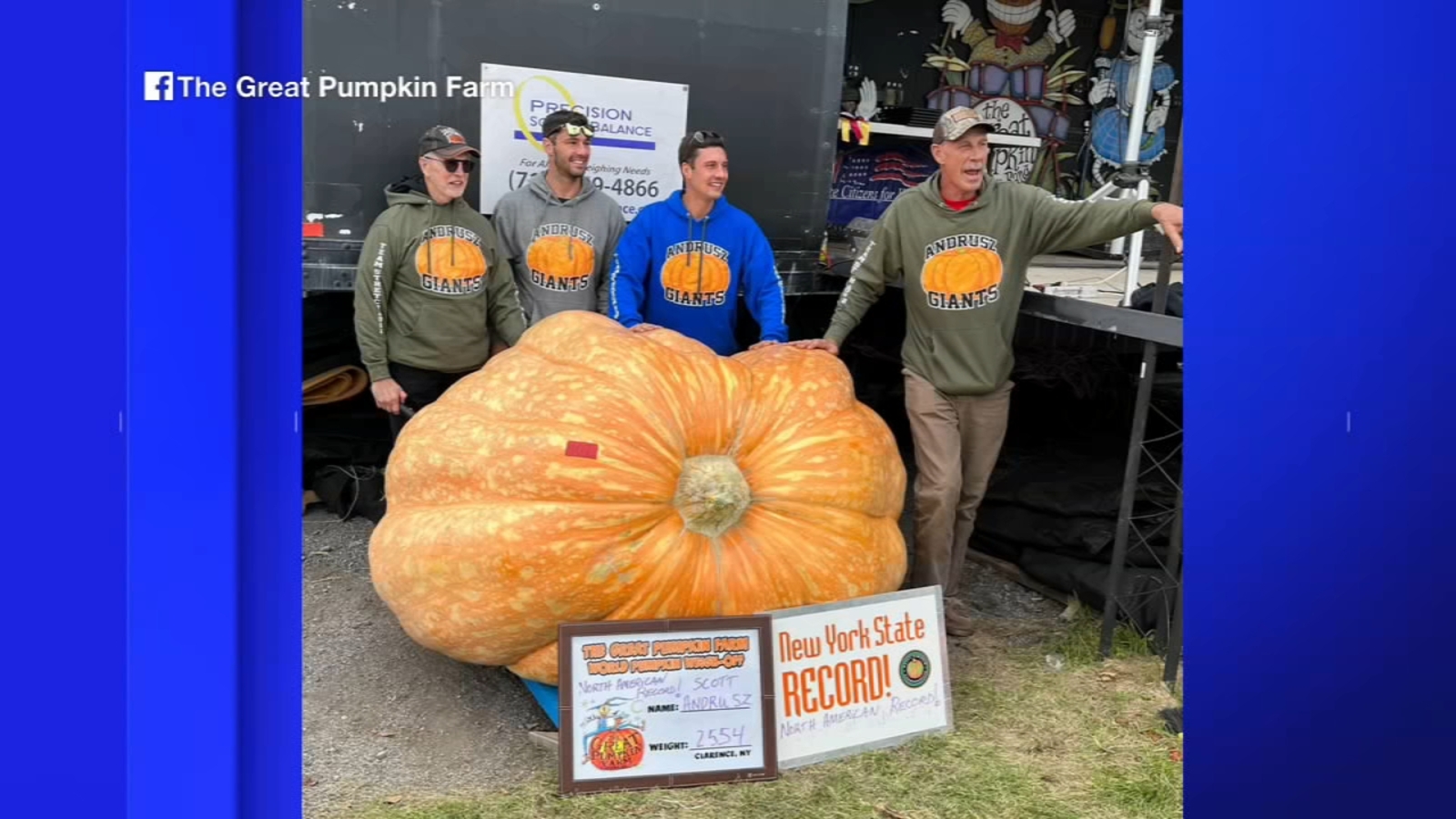 Lancaster, New York pumpkin weighing 2,554 pounds sets new North ...