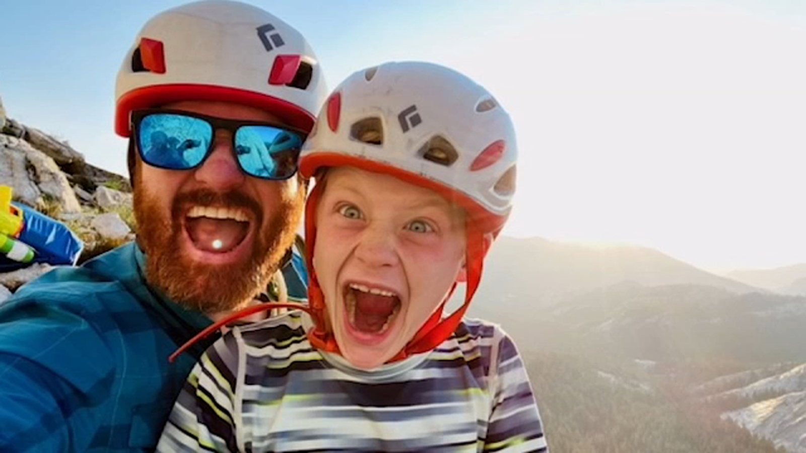 8-year-old boy and dad preparing to climb El Capitan at Yosemite ...
