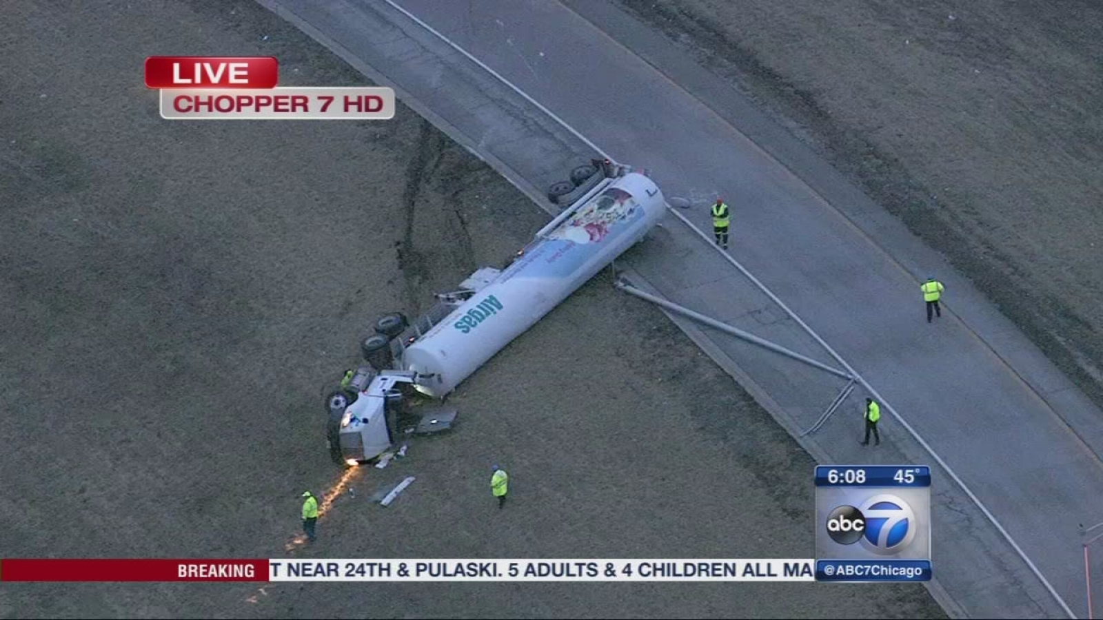 Overturned Tanker Carrying Liquid Nitrogen Closes Southbound I 355 Ramp