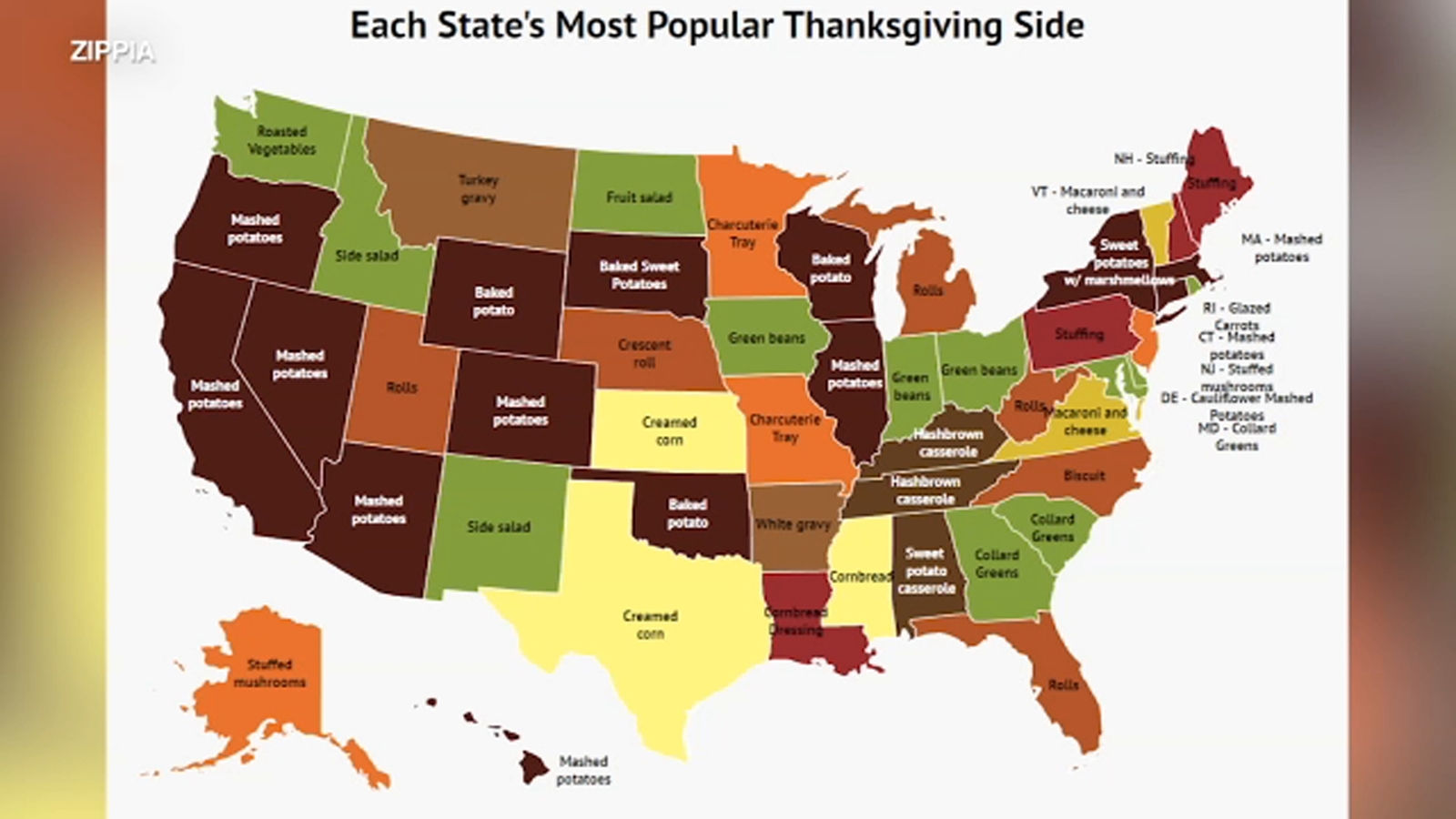 Map shows most popular Thanksgiving side dishes, best pies for holiday ...