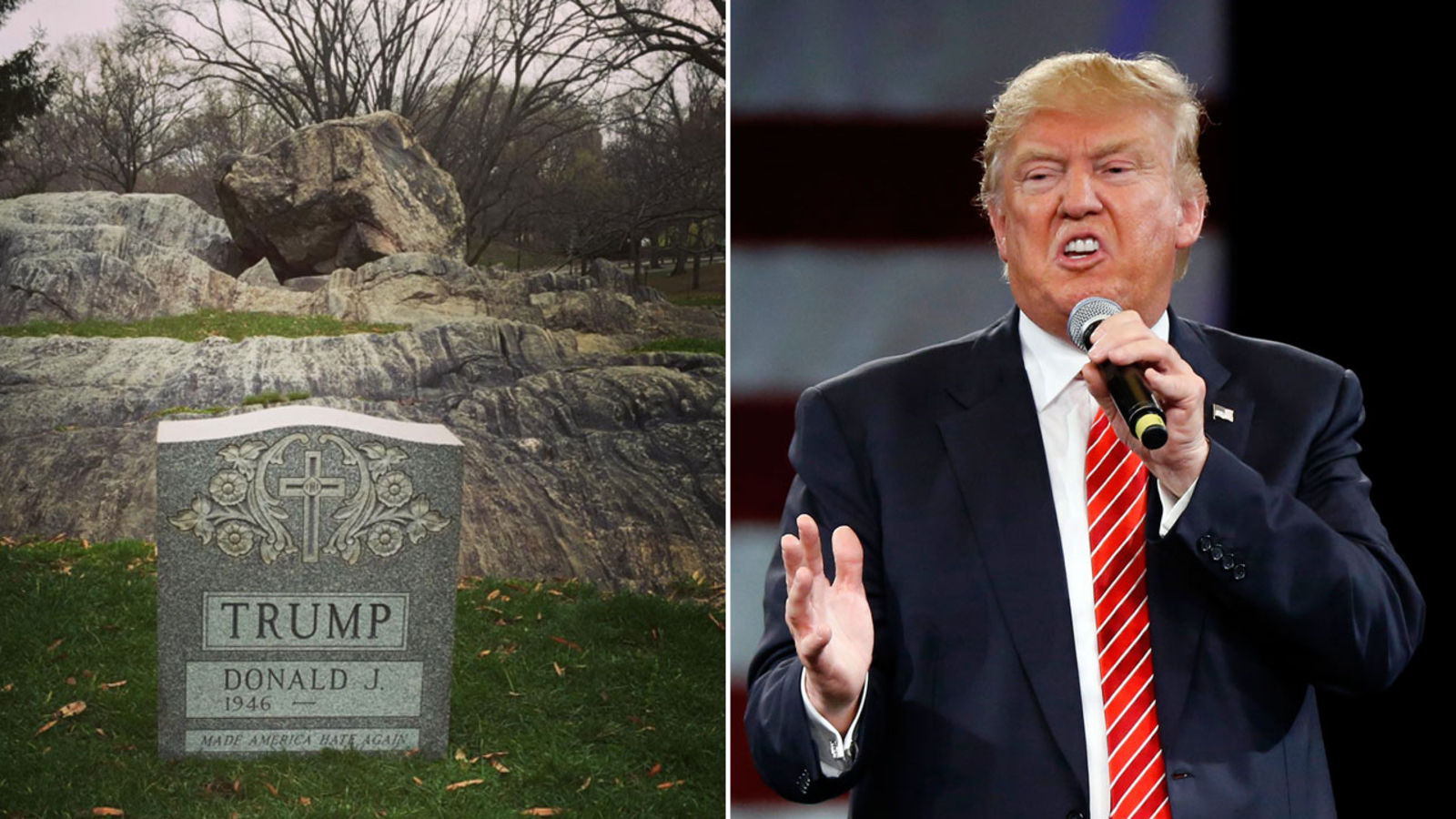 Donald Trump tombstone mysteriously appears in Central Park - ABC7 Los ...