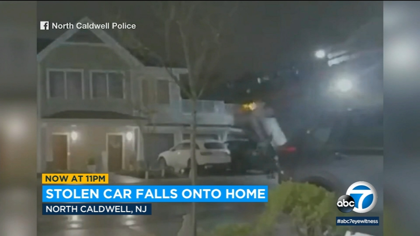 Video shows suspects in stolen car plunge 20 feet and crash onto home ...