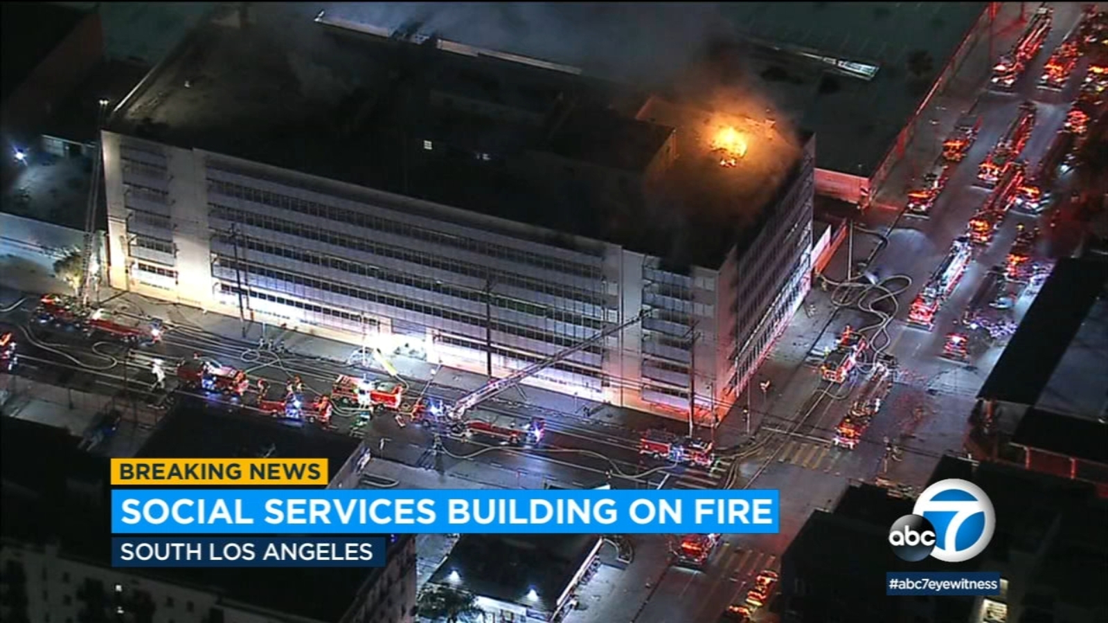 Large fire in South Los Angeles at LA County social services building ...