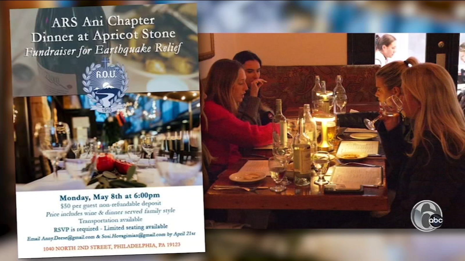 Apricot Stone holding fundraising dinner for Armenian earthquake survivors in Syria - 6abc ...