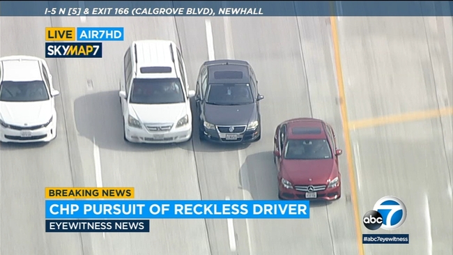 Chase: Driver runs across 5 Freeway after CHP PIT maneuver ends dangerous pursuit through LA ...