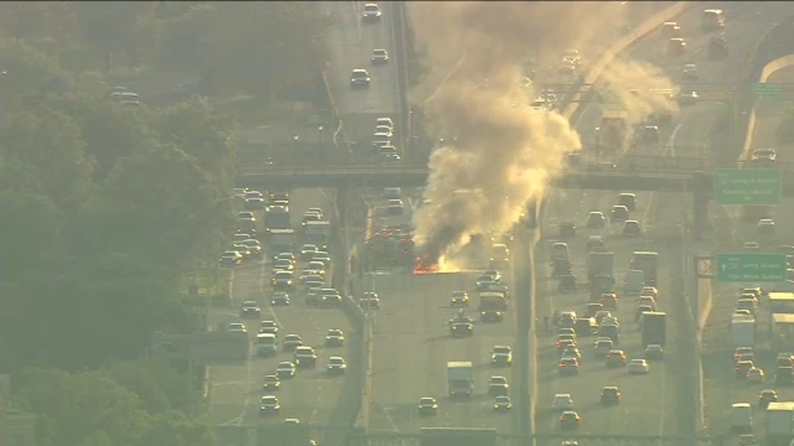 Car, truck collide on Long Island Expressway causing fire, no injuries ...