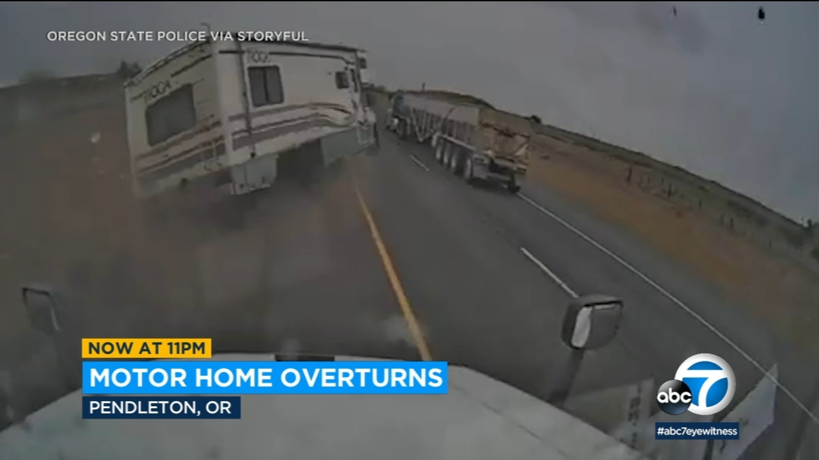 Shocking dashcam video shows motor home with family inside overturn ...