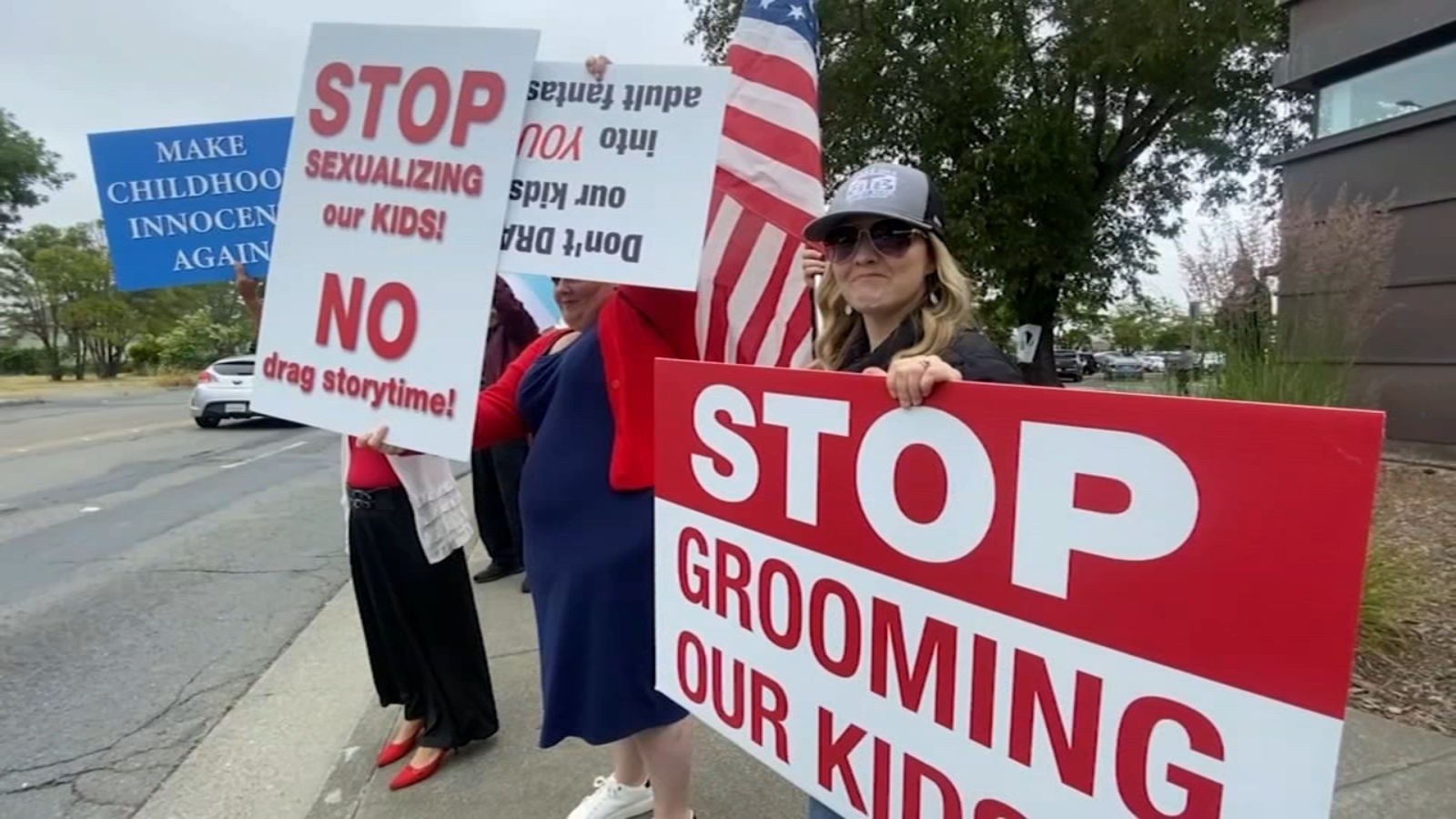 Demonstrators protest Drag Story Hour at Petaluma library - ABC7 San ...