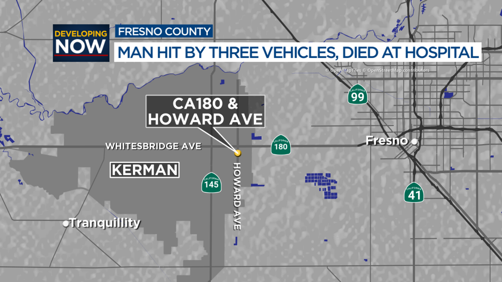 Pedestrian killed after being hit by 3 vehicles on Fresno County highway - ABC30 Fresno