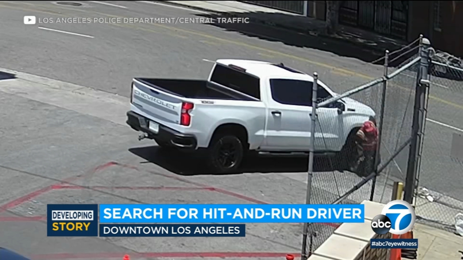 Downtown Los Angeles driver runs over street sweeper with pickup truck ...