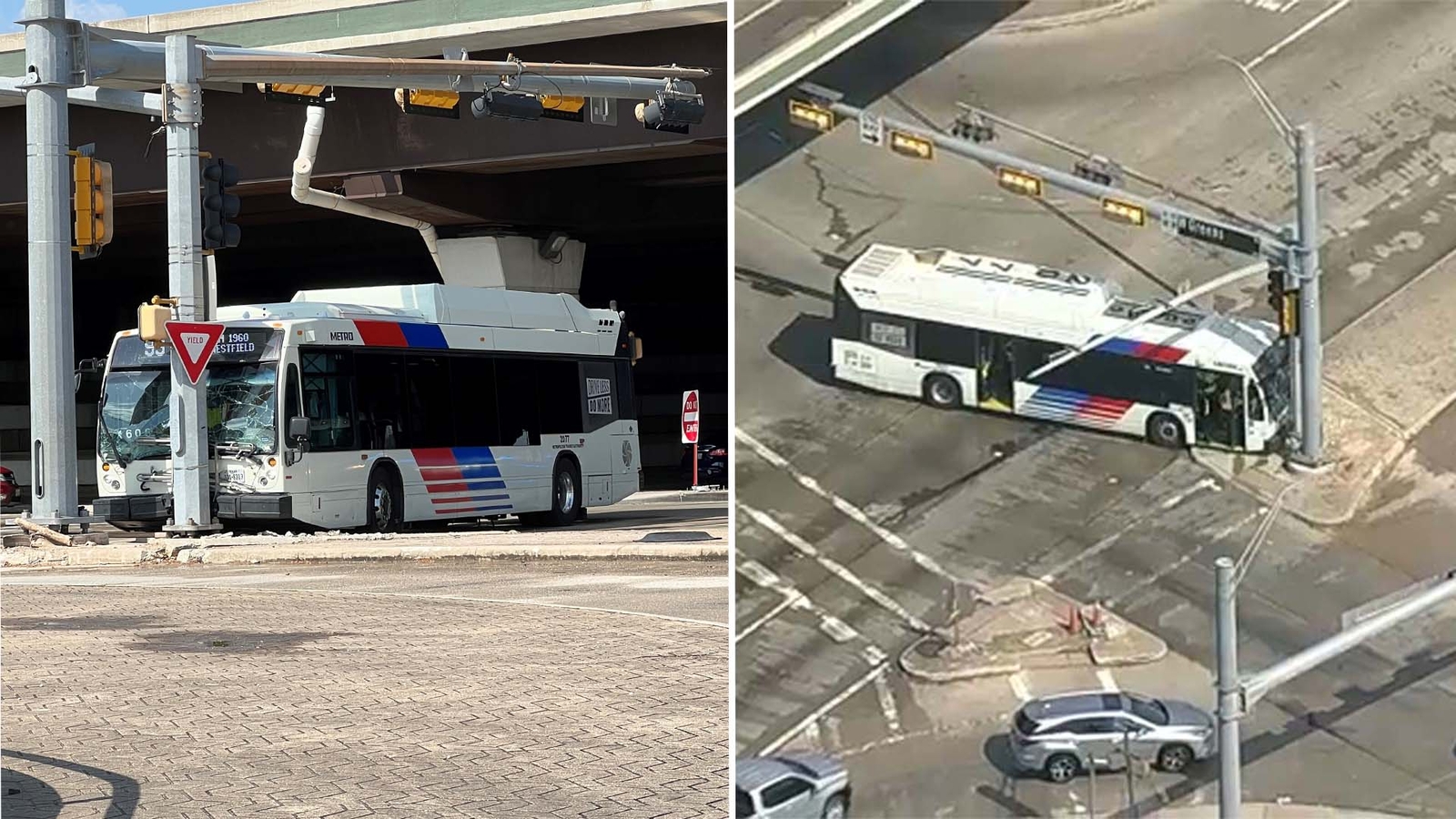 Houston METRO bus crashes into street light pole on Greens Road at the ...