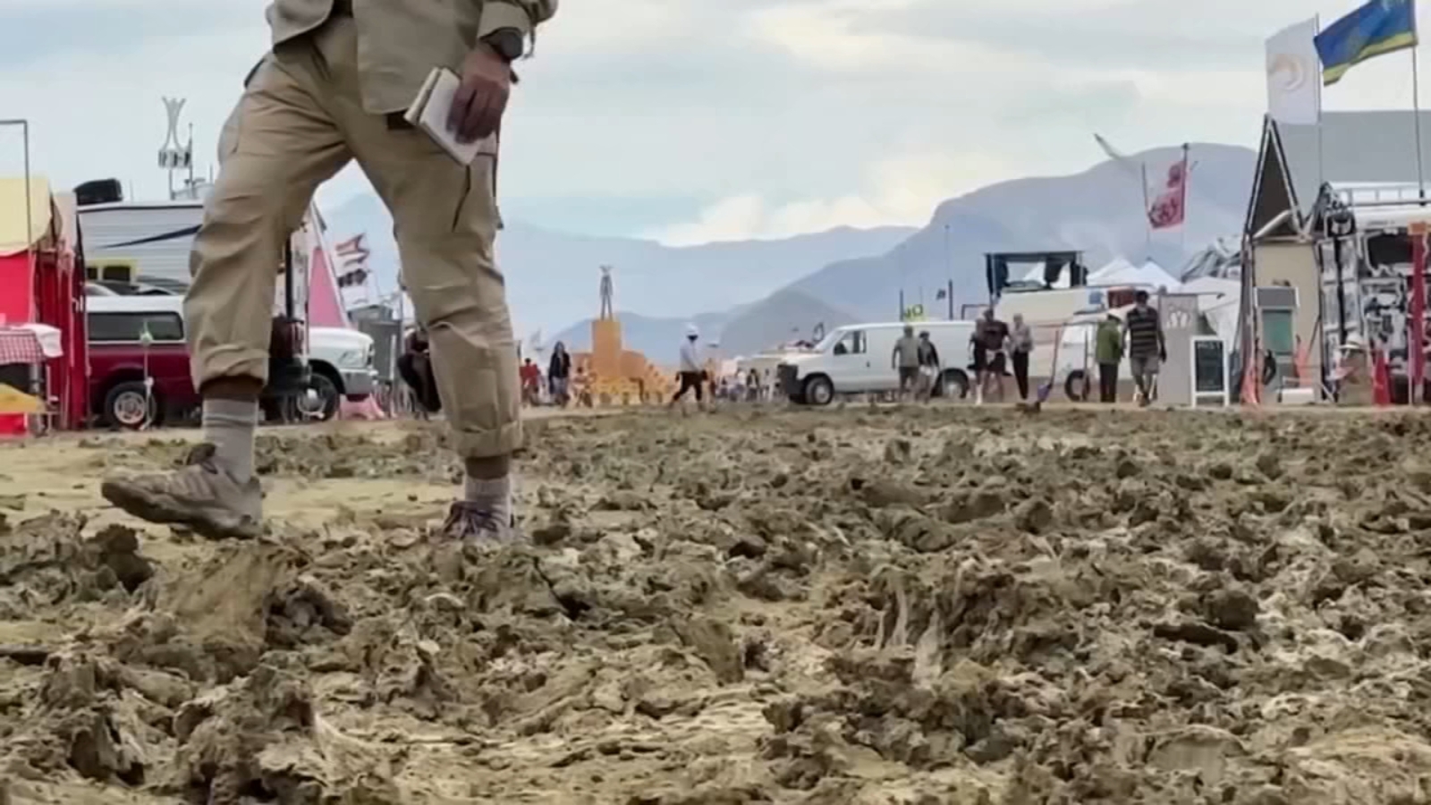 'Worse than mud': Burning Man attendees play waiting game for land to dry at Black Rock City in ...
