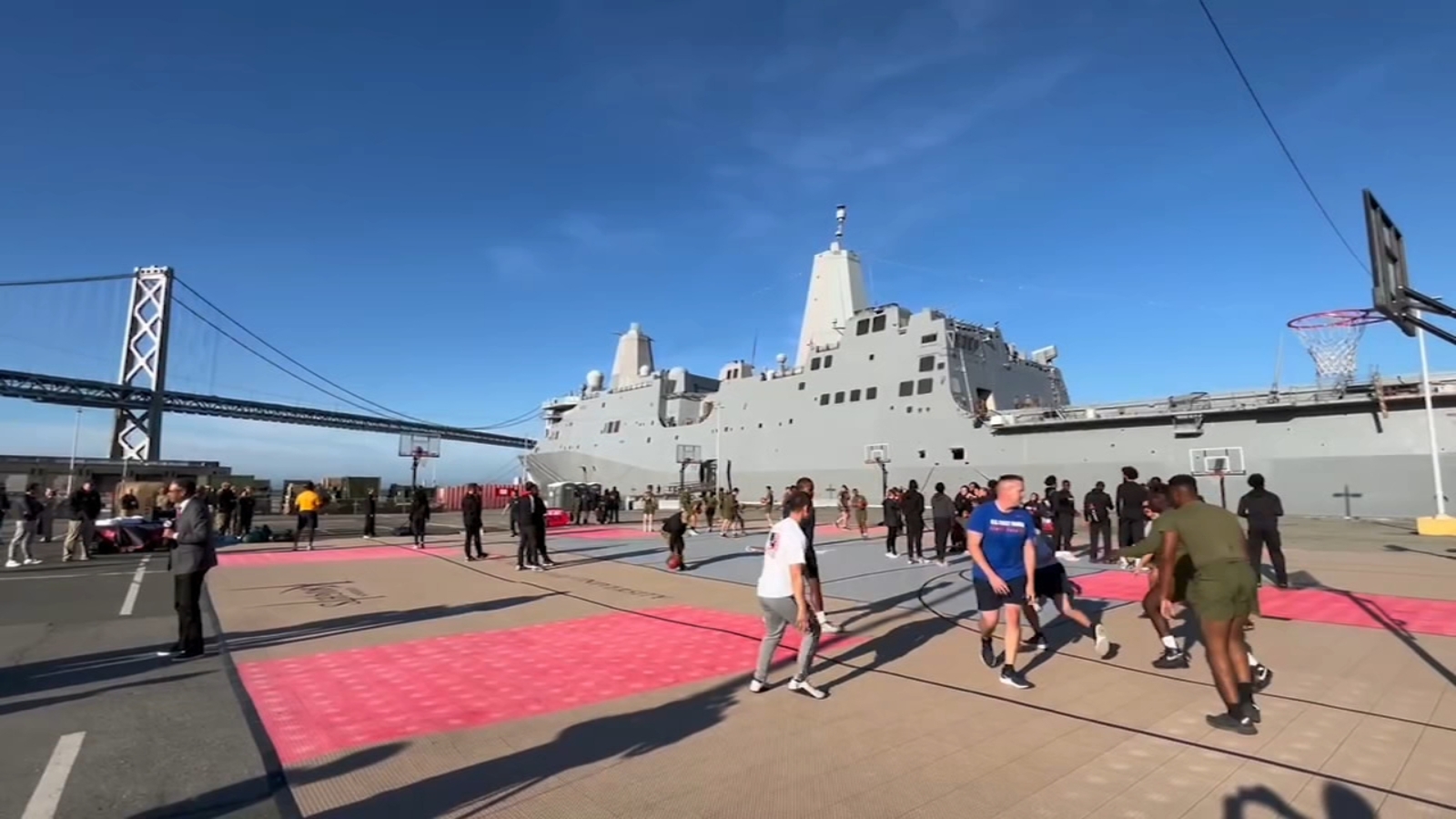 'Hoops with the Troops': Kids tour ship and play basketball at San ...