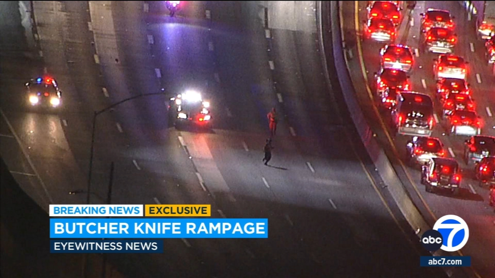Man with knife runs across 5 Freeway in East LA after chase ends - ABC7 Los Angeles