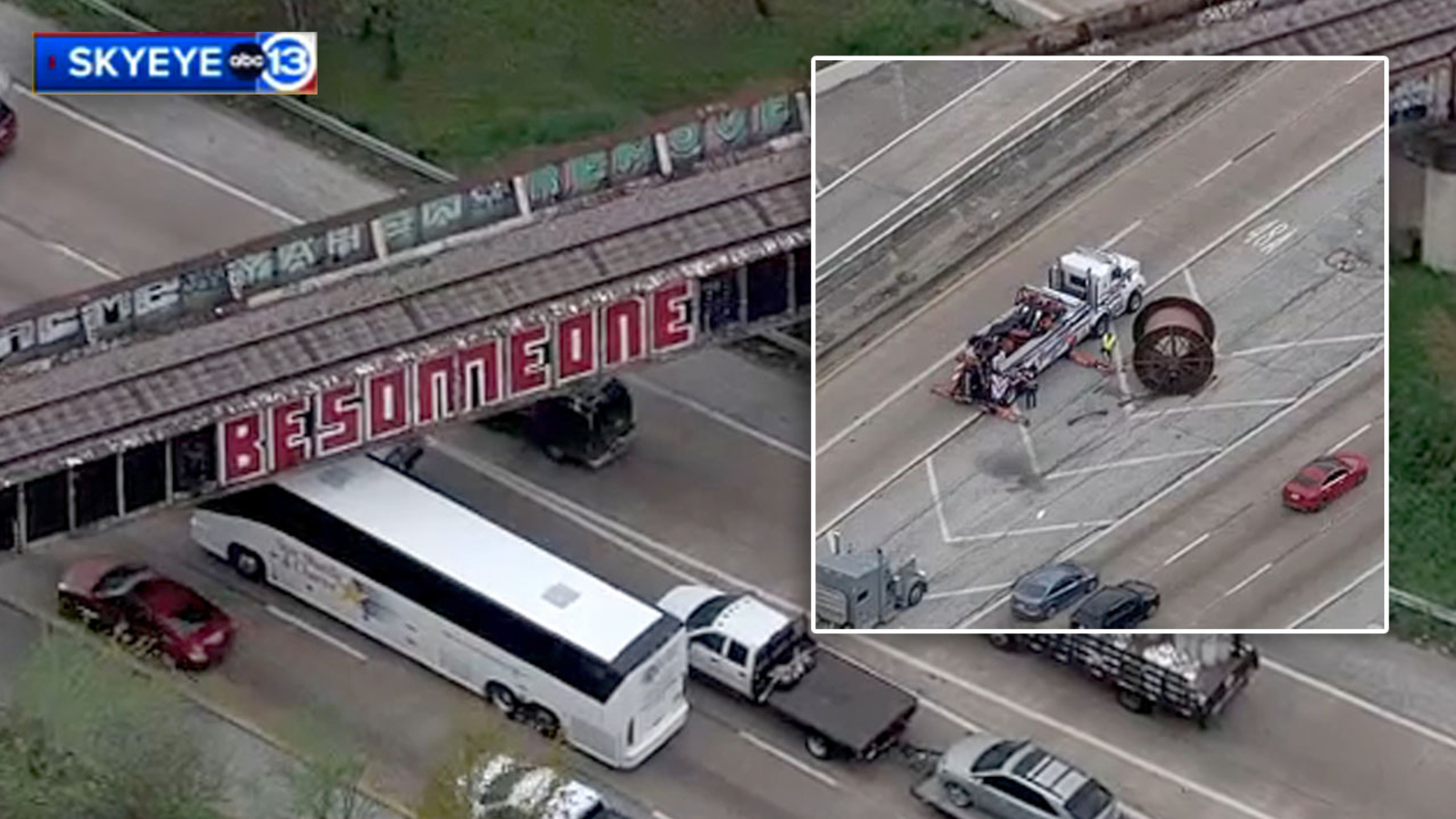 Houston drivers dodge spool that fell off 18-wheeler after it hit ...