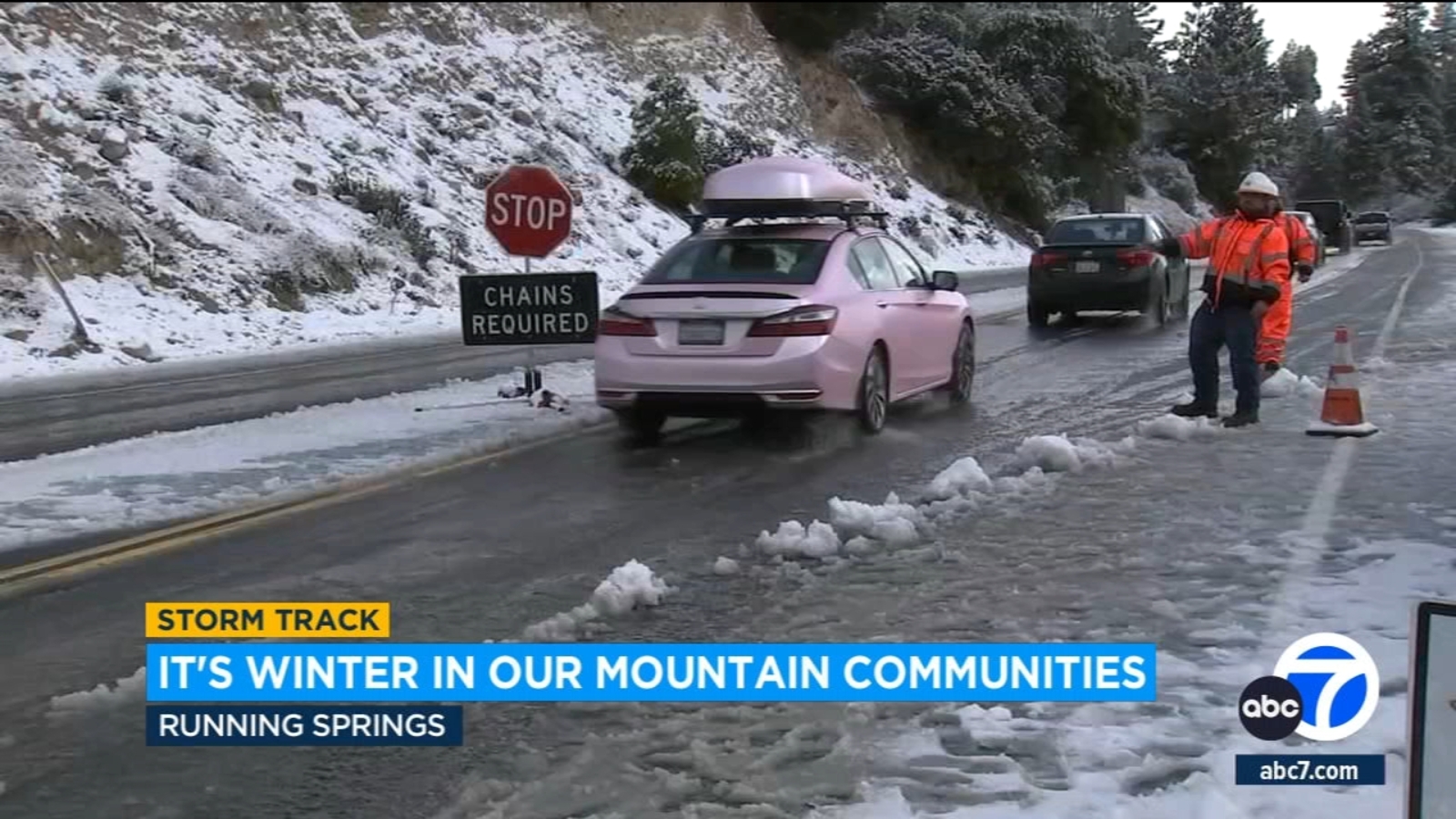 Cold winter storm brings snow to Southern California mountains - ABC7 ...
