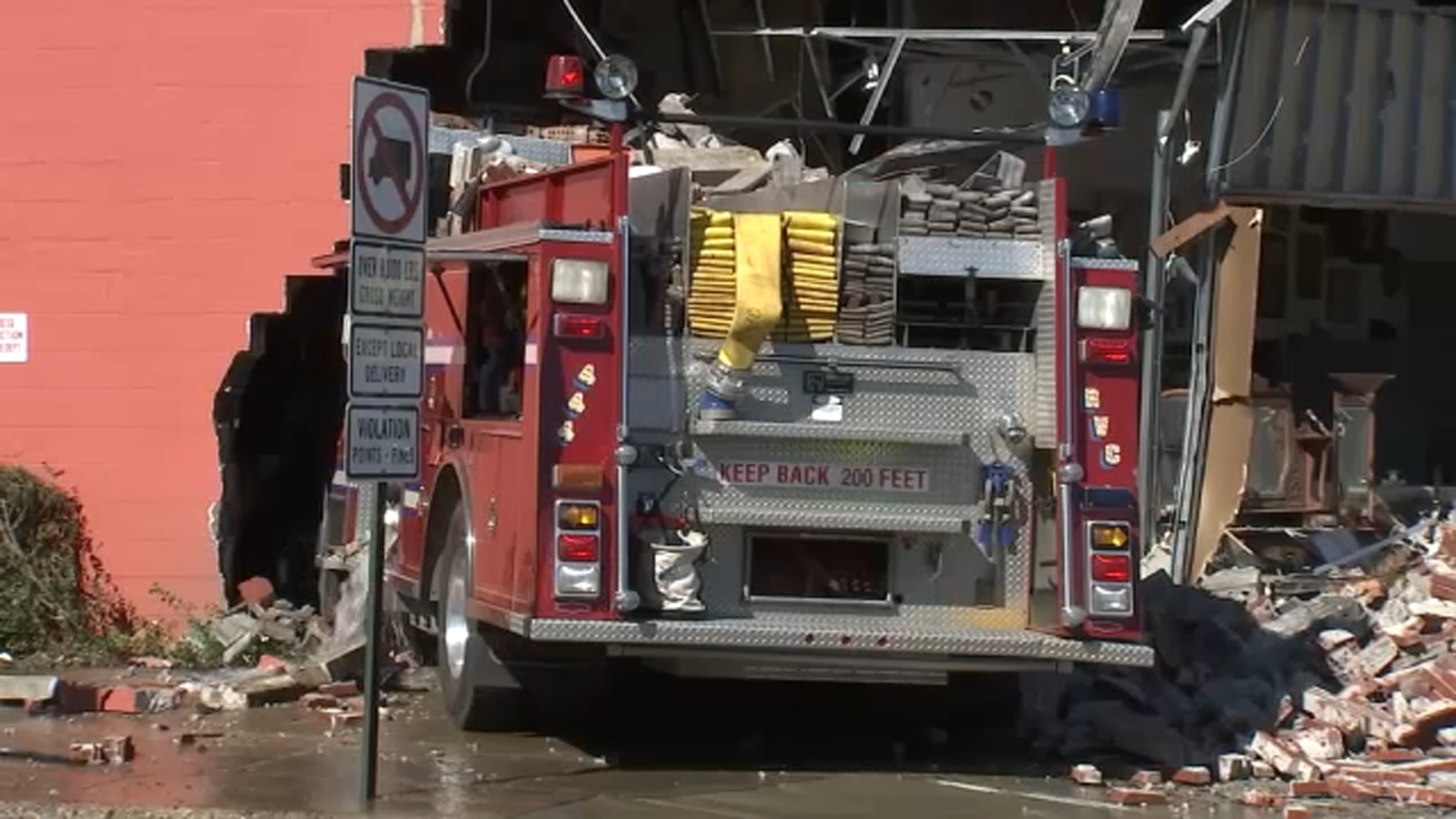 Fire truck crashes into furniture store on South Long Beach Road in ...