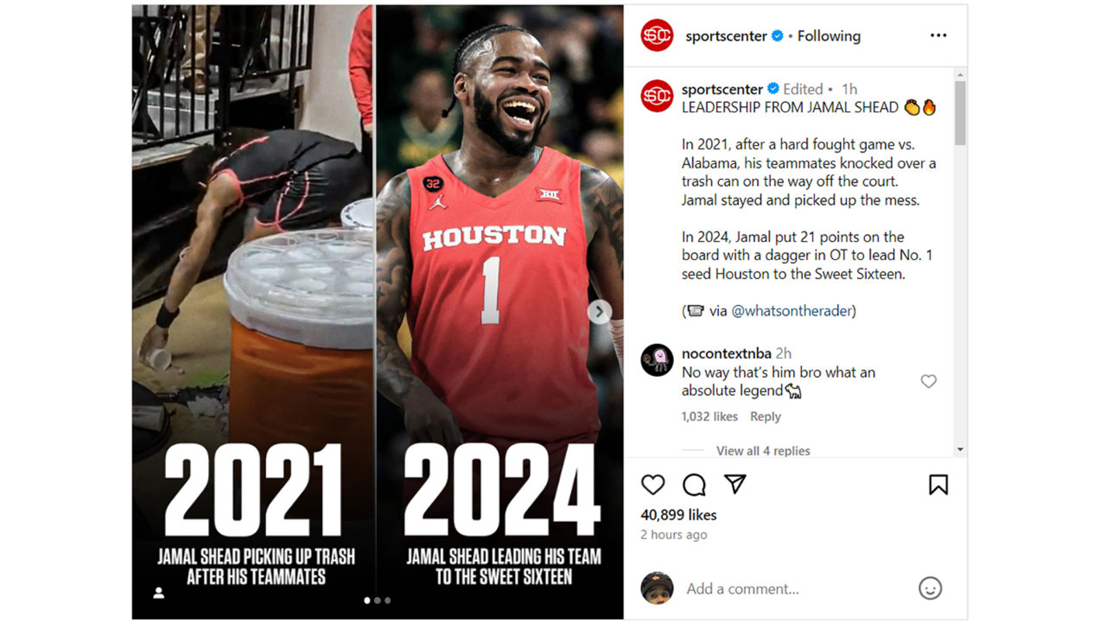 Jamal Shead picks up trash: Houston Cougars senior guard's viral ...