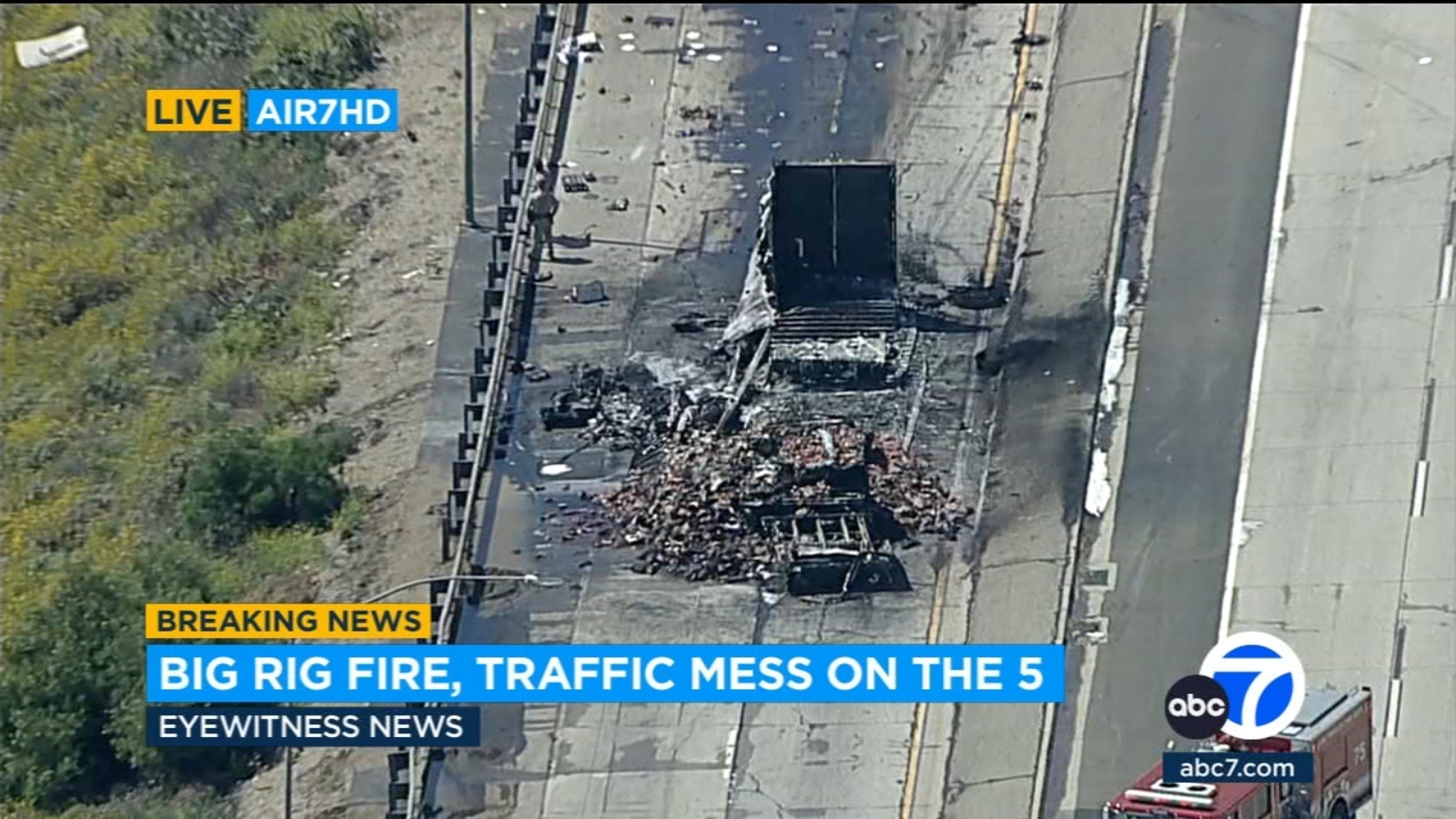 5 Freeway crash: 1 injured in Granada Hills after fiery collision involving big rigs - ABC7 Los ...