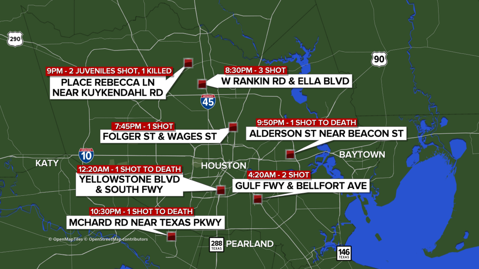 Houston Saturday shootings: 6 separate incidents claim 3 lives, injure ...