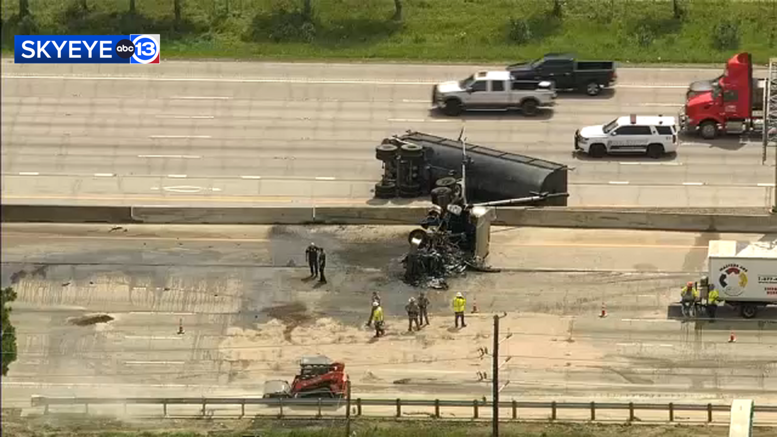Houston traffic: Multiple lanes reopen after crews clear overturned 18-wheeler that caught fire ...