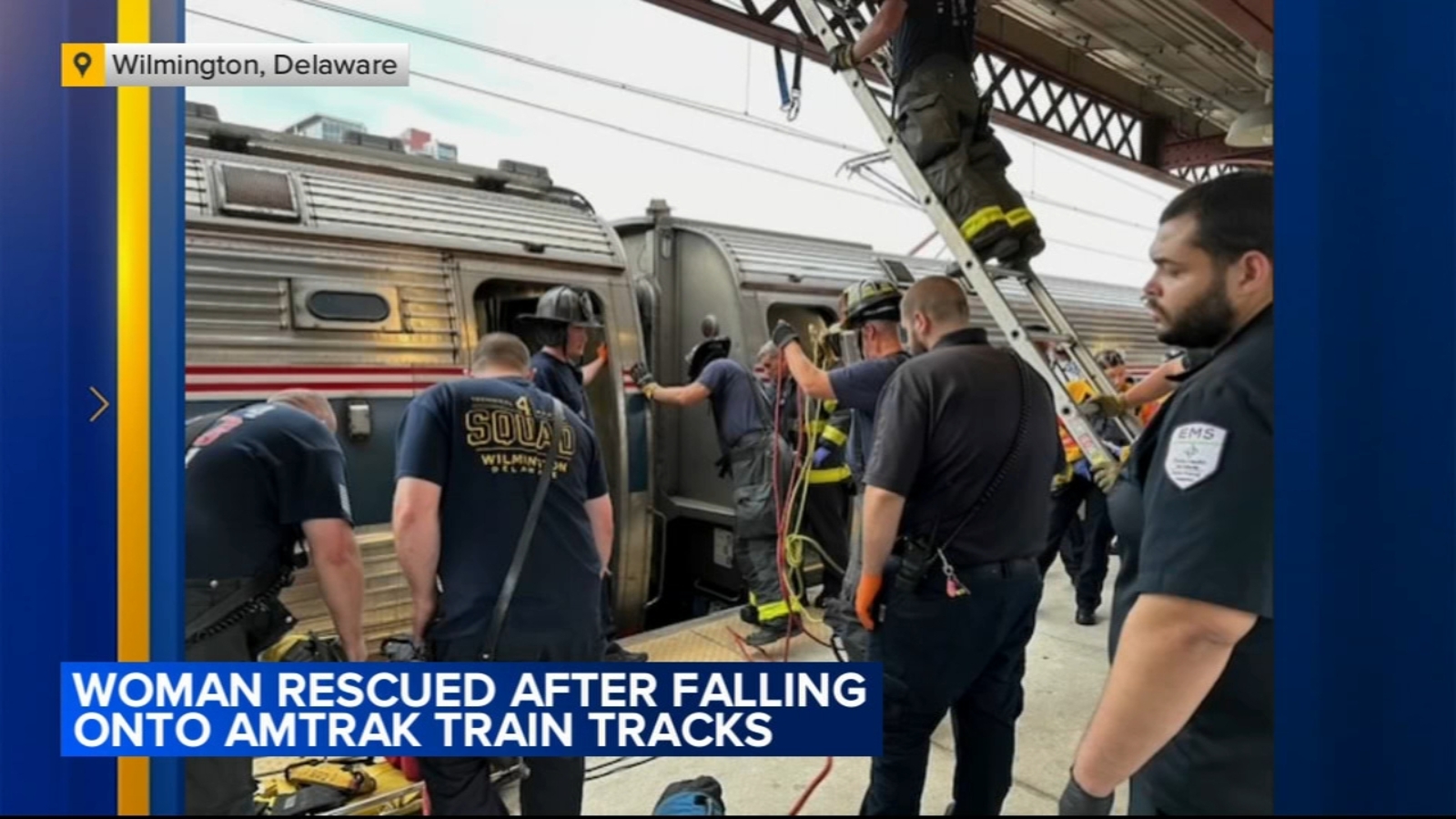Woman rescued after falling between passenger train car, station ...