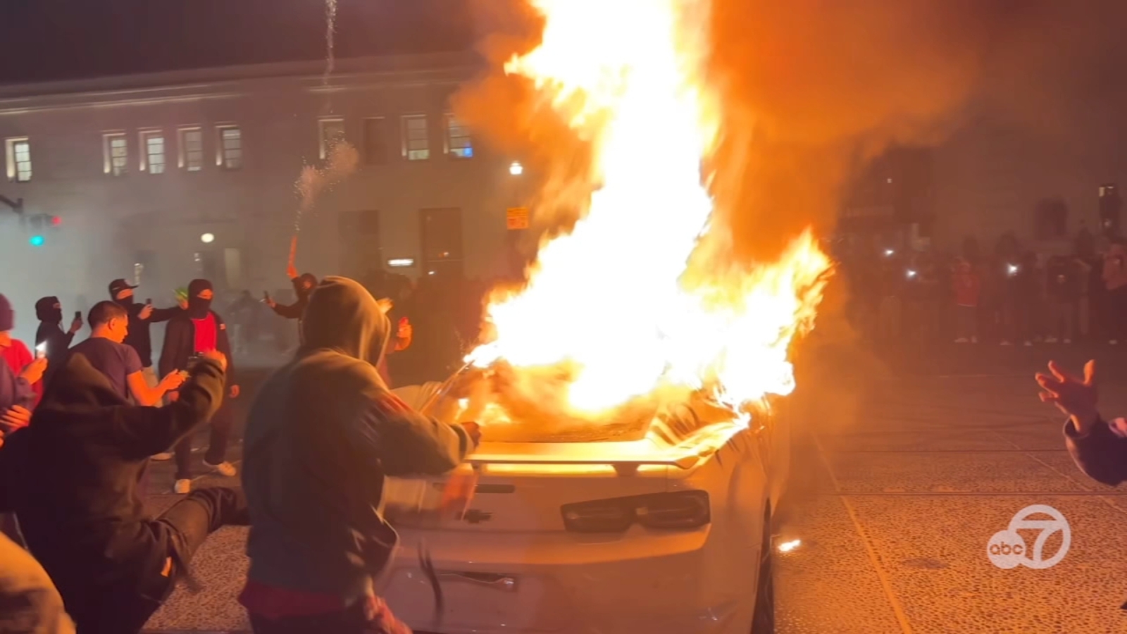 Video shows car on fire during San Francisco sideshow, one of several ...