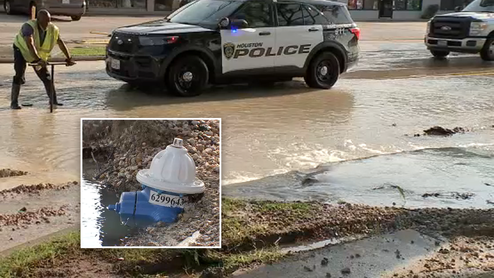 Houston water main break: Stream gushing out of sunken fire hydrant at ...