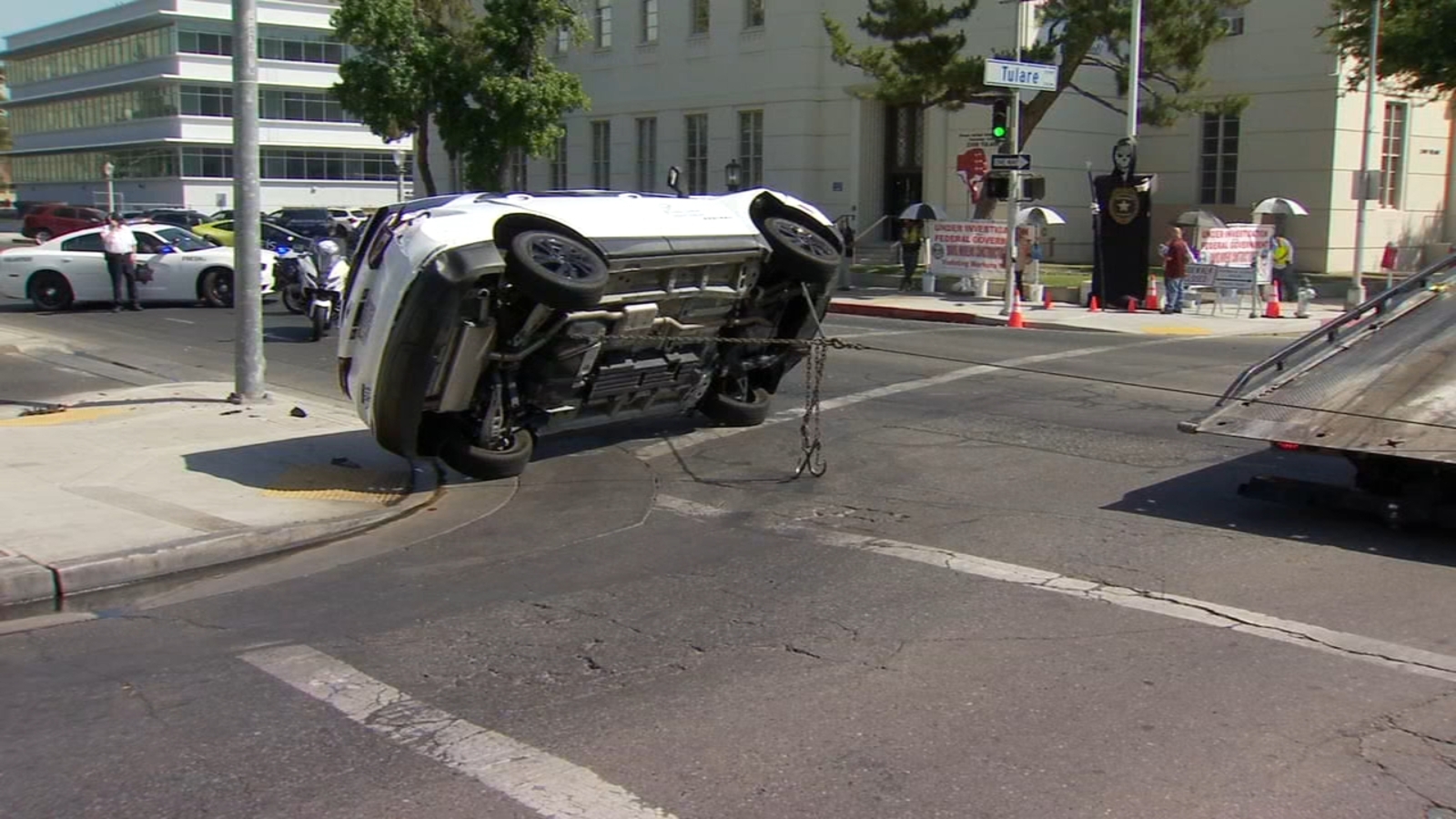 2 hospitalized after wrong-way driver crashes into Fresno Unified car in downtown Fresno - ABC30 ...