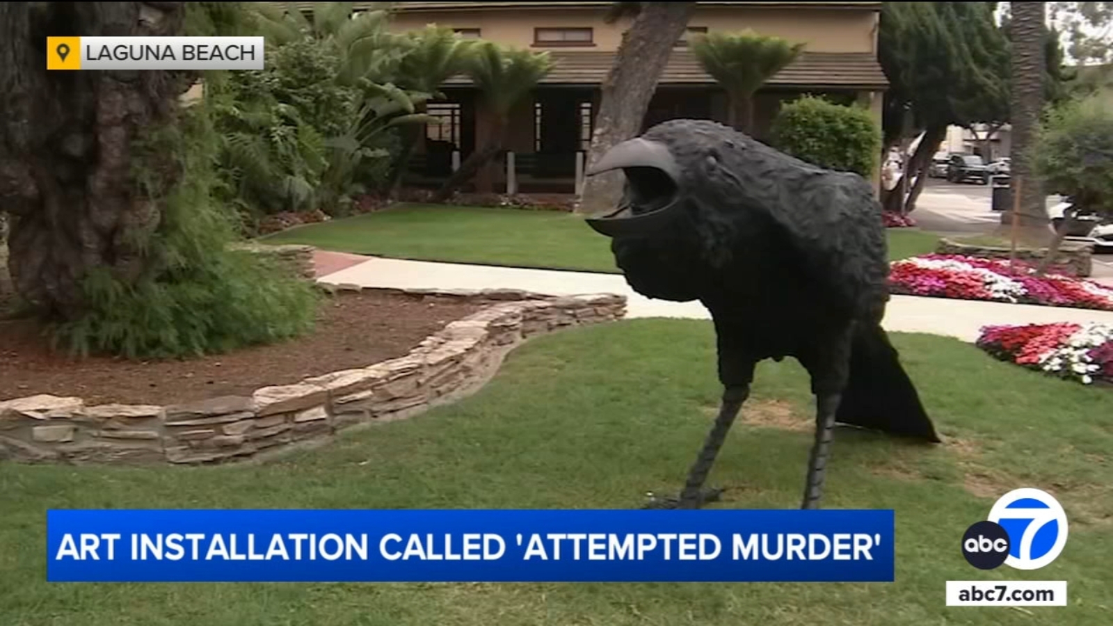 Laguna Beach City Hall sculpture of crows - titled An Attempted Murder ...