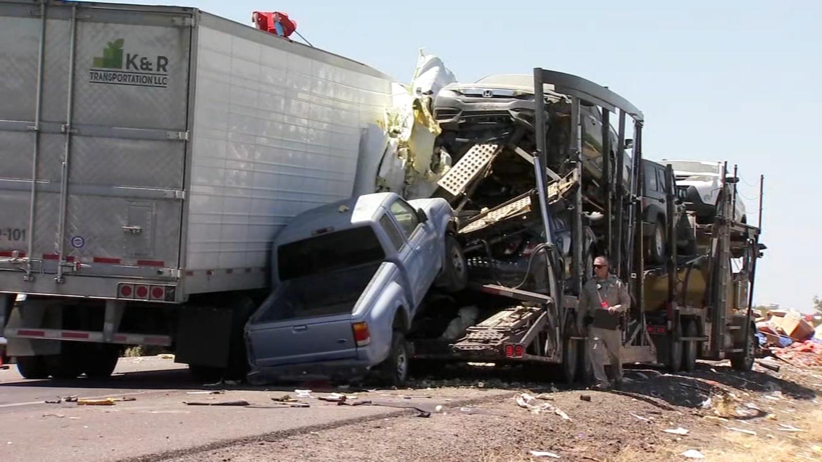 Man killed after 2 semi-trucks collide on Highway 99 in Madera County - ABC30 Fresno