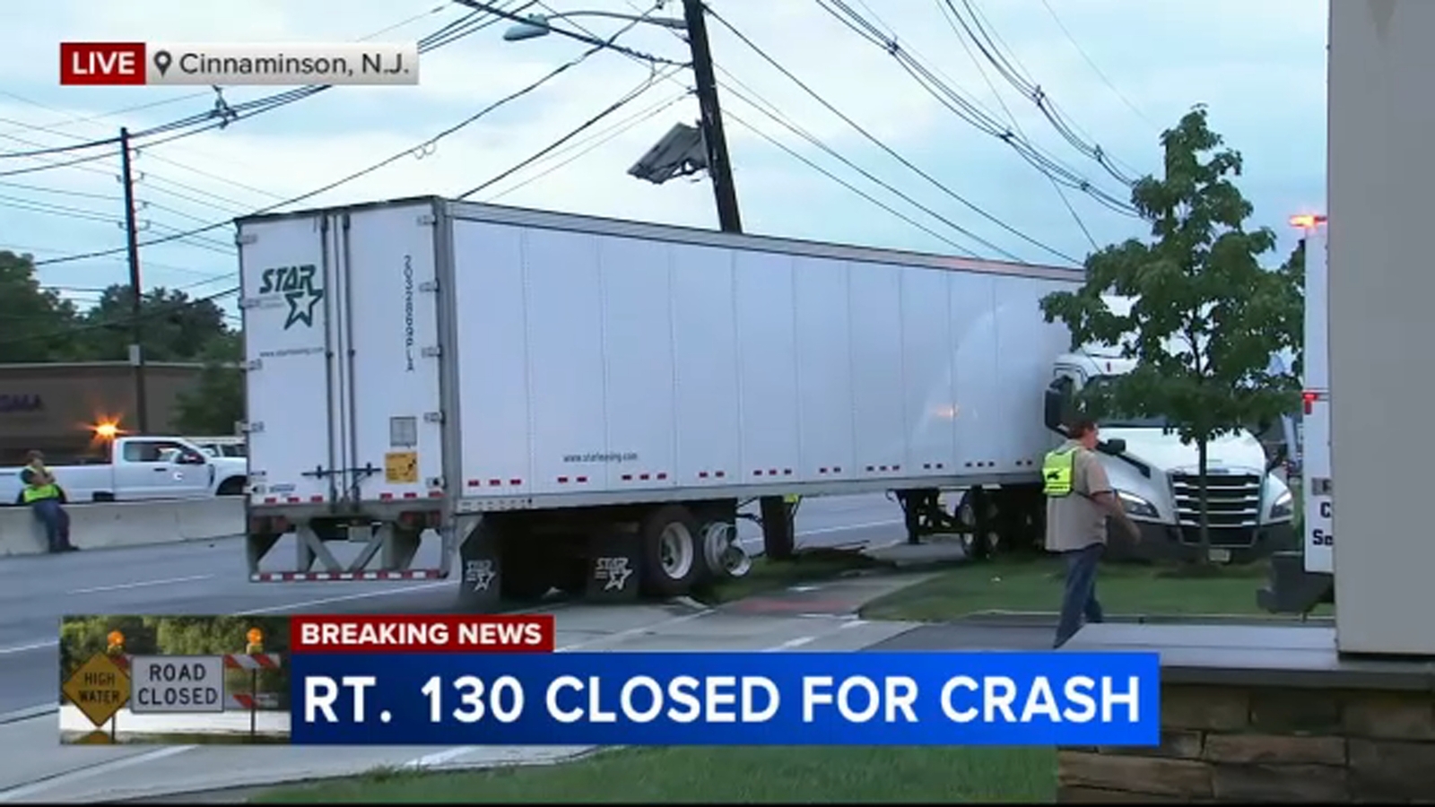 Route 130 in Cinnaminson, New Jersey shut down due to jackknifed ...