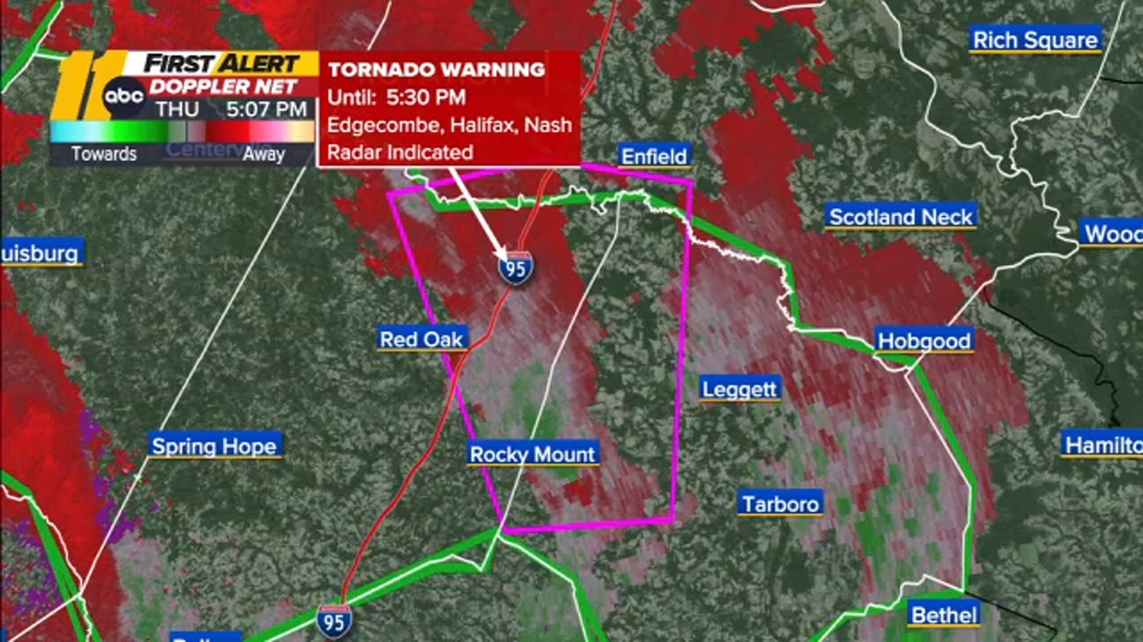 Tornado Warning in effect for Nash, Edgecombe, Halifax counties - ABC11 ...