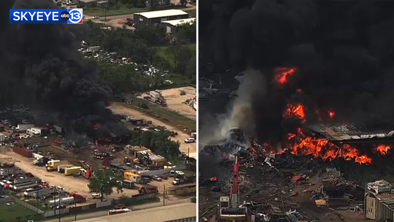 Crews working to tame massive fire at metal recycling facility near ...
