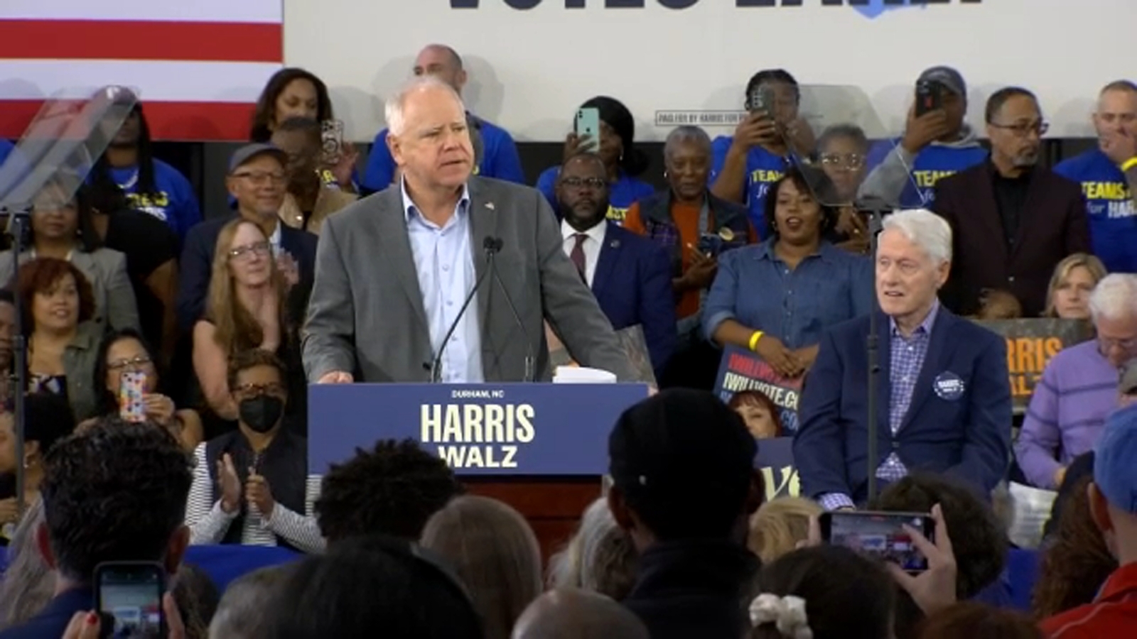 2024 Election | Tim Walz joined by Bill Clinton to campaign in Durham ...