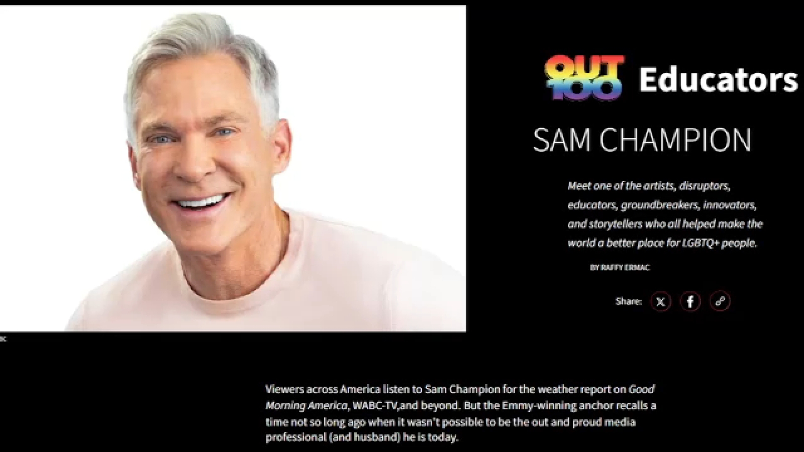 LGBTQ+ recognition: WABC-TV's Sam Champion featured as one of top ...