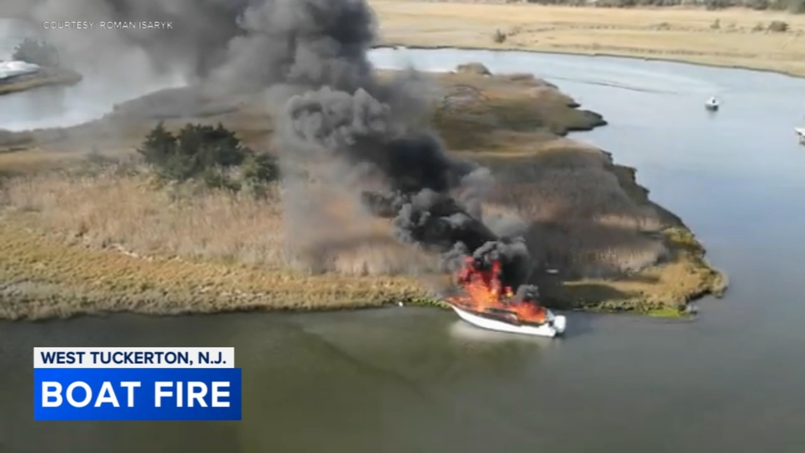 Emergency crews respond to boat on fire off the coast of West Tuckerton ...