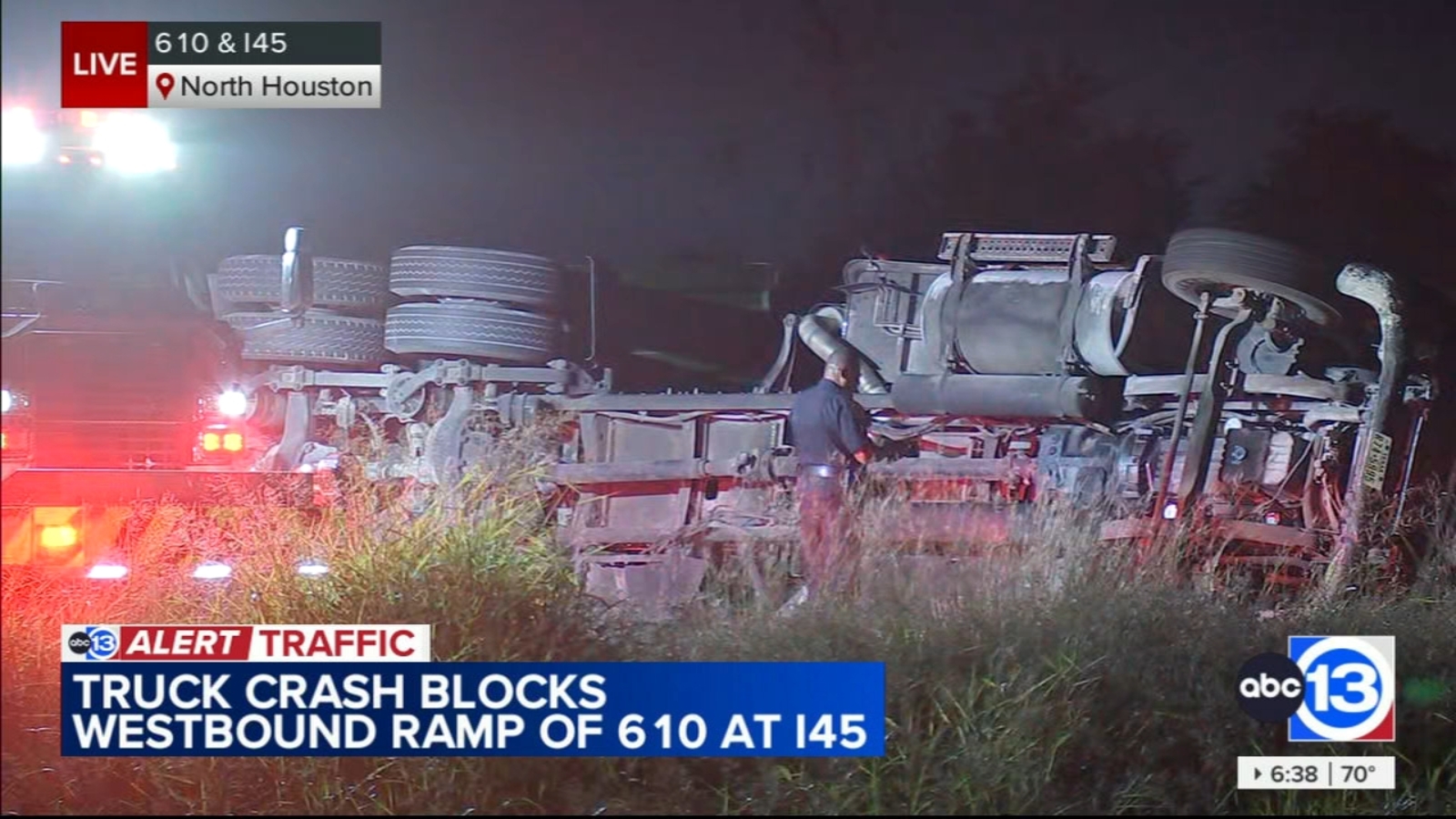 Houston freeway reopens: 18-wheeler rollover crash and hazmat spill ...