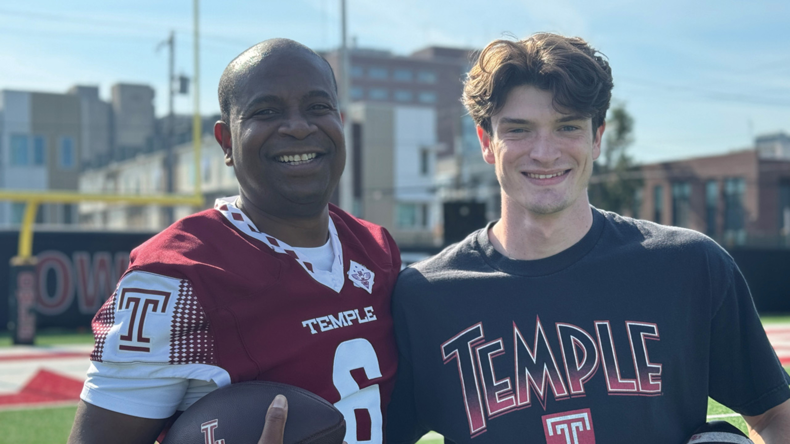 Ducis Rodgers gets a kicking lesson from Temple phenom Maddux Trujillo ...