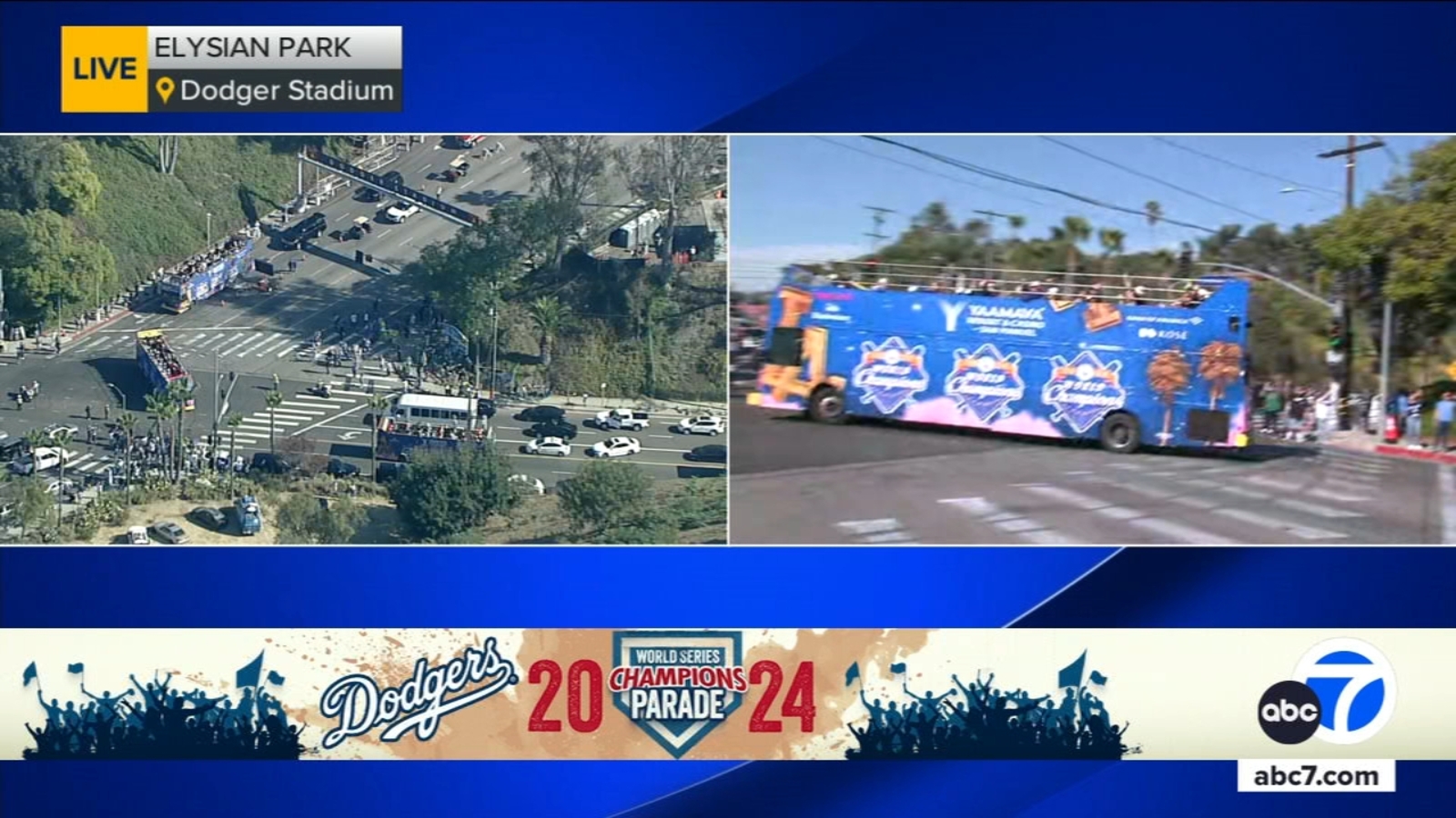 Dodger buses head to parade route under CHP escort - ABC7 Los Angeles