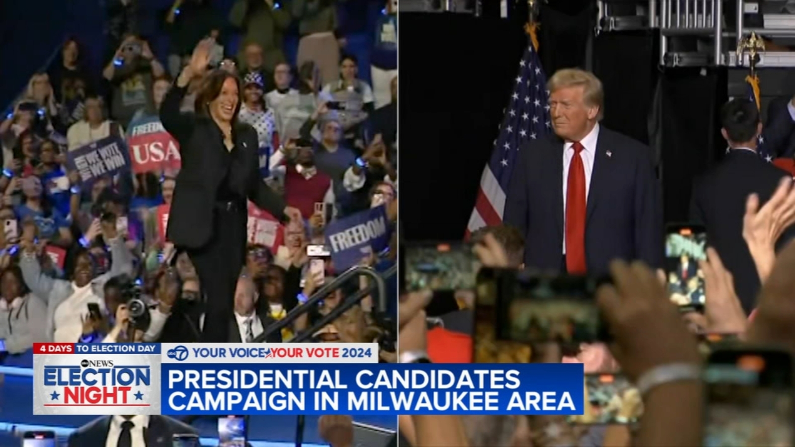 Kamala Harris, Donald Trump campaign in Milwaukee area Friday night ...