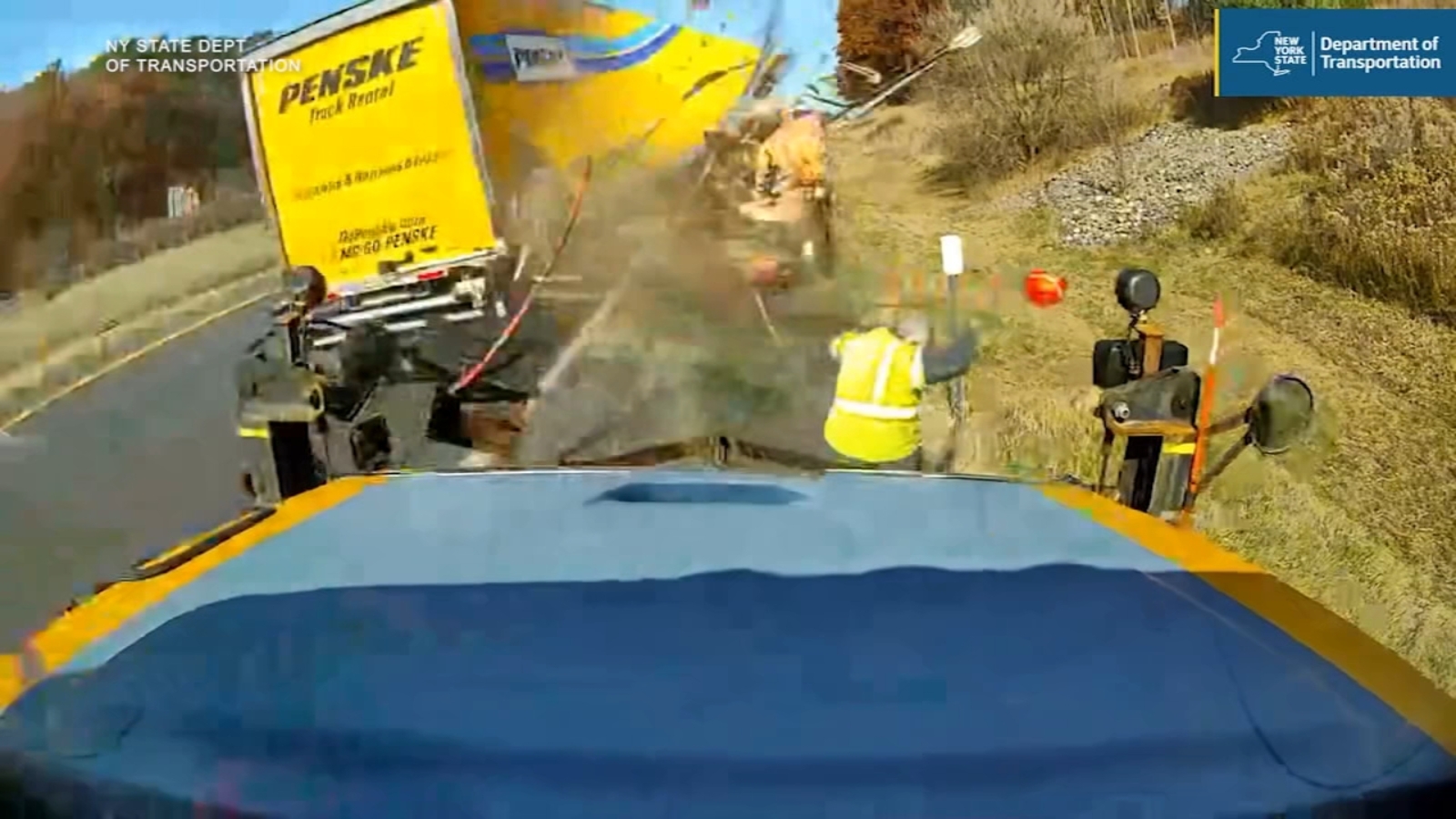 Video shows road worker survive terrifying close call on I-81 highway ...