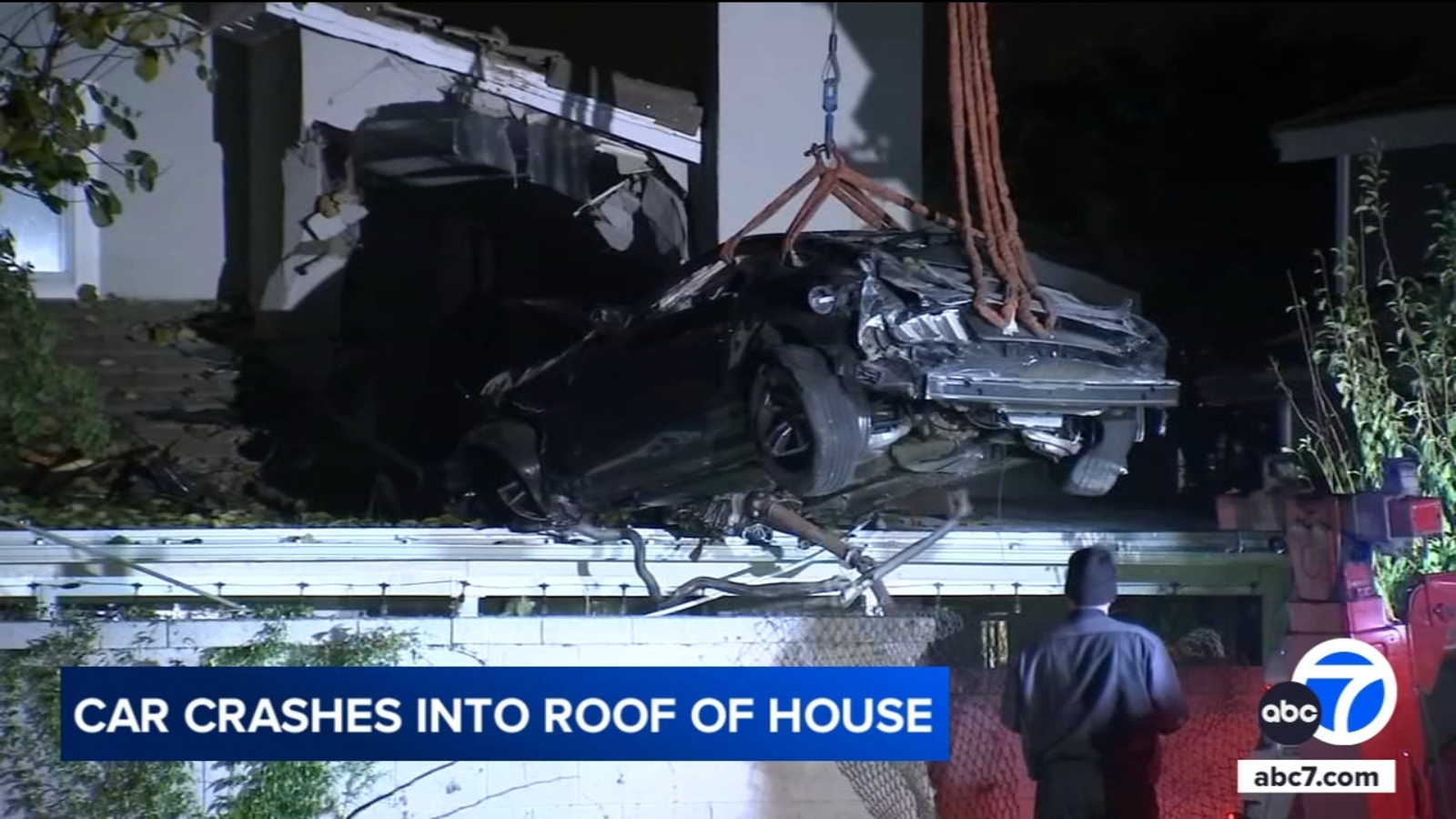 Mustang crashes into roof of home in Chino; driver and 3 passengers ...